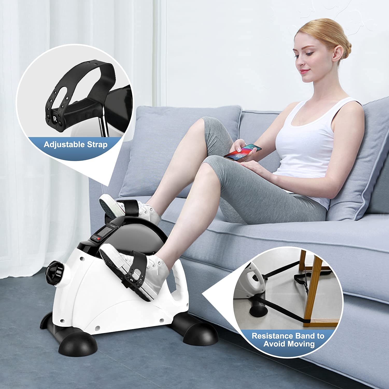 TECHMOO Exercise Bikes Physical Therapy Leg Exercisers Sport Foldable Pedal Exerciser, Stationary Under Desk Exercise Equipment Arm/Leg/Foot Peddler Exercise with LCD Monitor(Black)