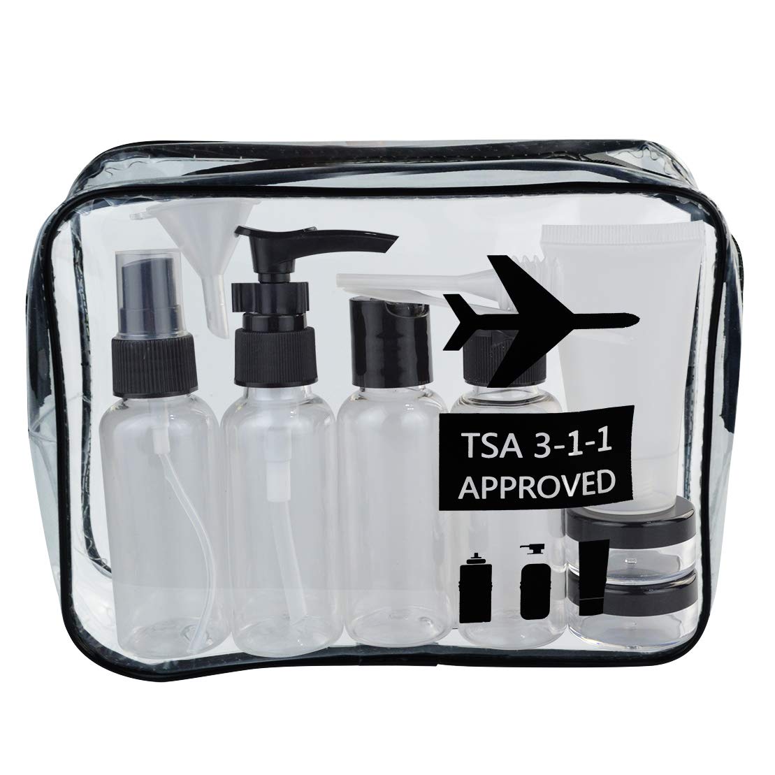 Wobe Travel Bottles and TSA Approved Toiletry Bag, Clear Quart Size with Leak-Proof Travel Containers Set Makeup Bag Accessories for Liquids Carry-On Luggage Compliant for Airplaine