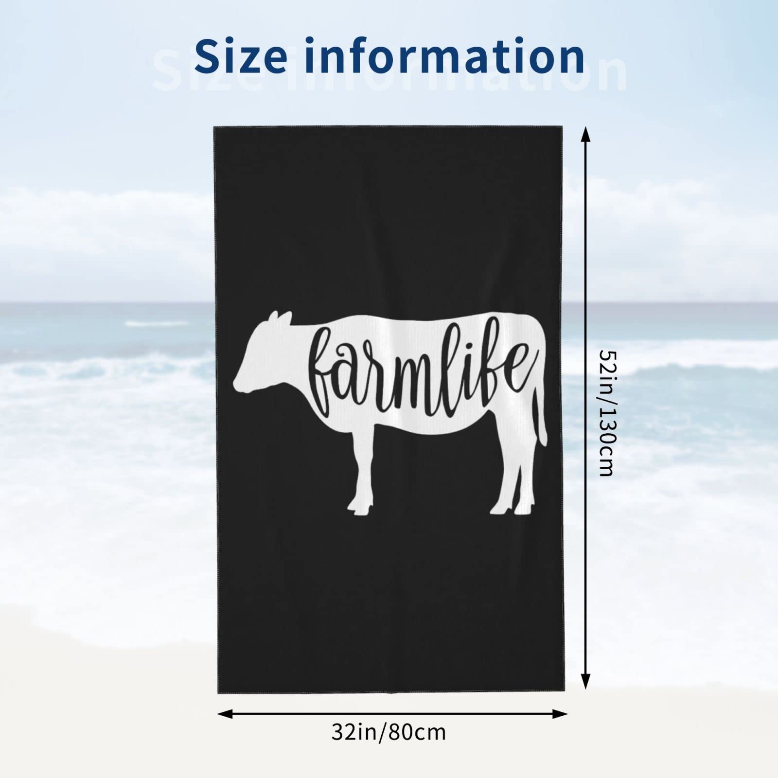 Zahika Farmlife Cow Beach Towel Absorbent Bathroom Towels Beach Towels Oversized Super 32x52 Inch