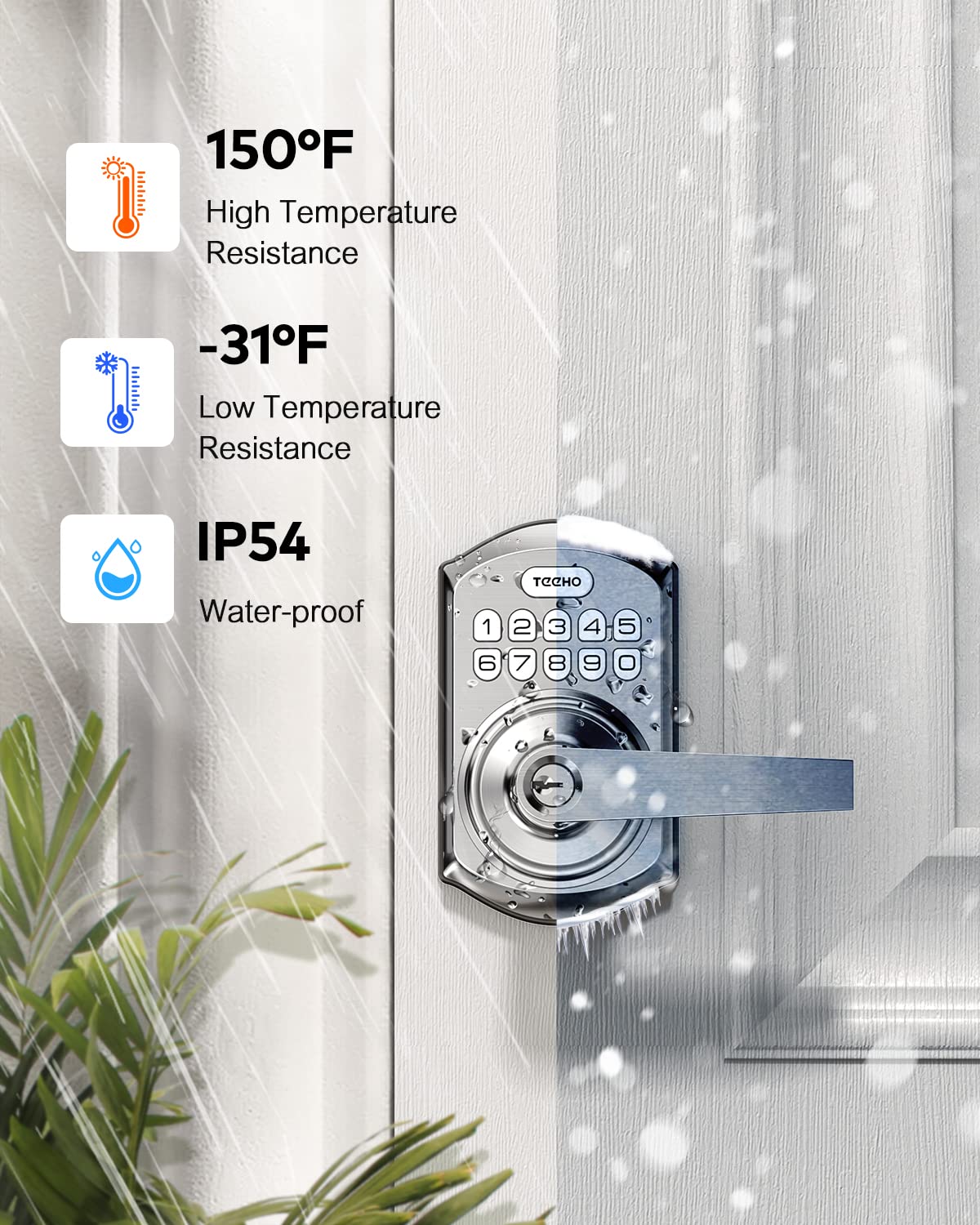TEEHO TE004 Keyless Entry Door Lock with Handle, Electronic Keypad Lock, Digital Front Lock Set, Auto-Locking, Anti-peep Code Door Lever, Satin Nickel