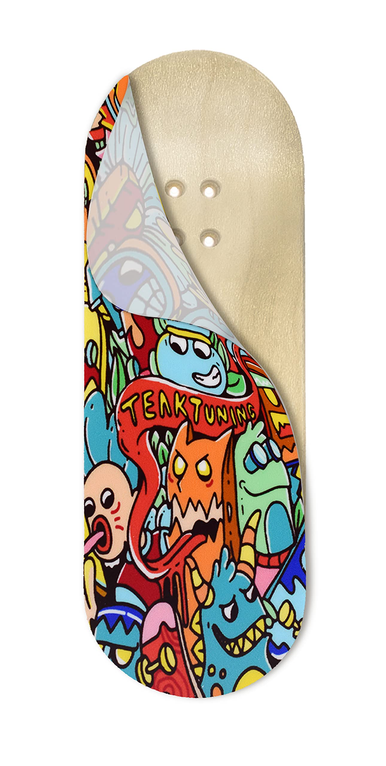 Teak Tuning Fingerboard Deck Graphic, Bubble Bushings & Monsters" - Adhesive Graphics to Customize Your 35mm - 110mm Long, 35mm Wide - Waterproof Vinyl - Includes Mini File
