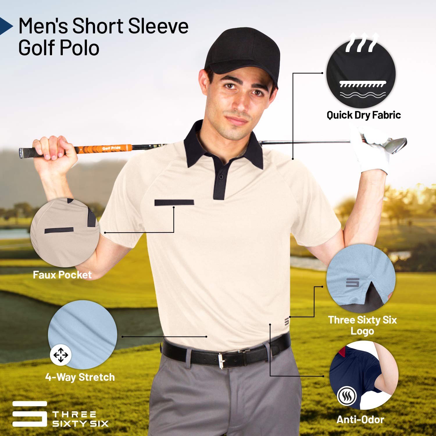 Three Sixty Six Golf Polo Shirts for Men - Dry Fit Collared Golf Polos - Lightweight and Breathable w/Stretch Fabric Taupe