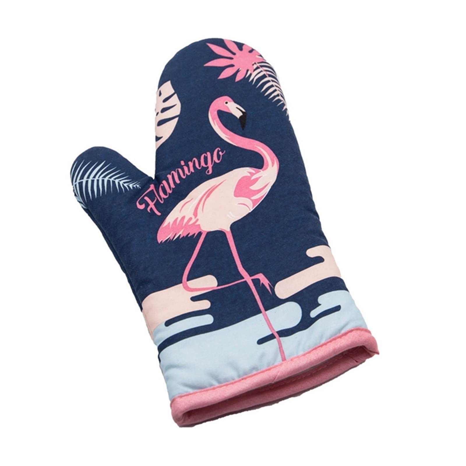 TBMAKE Oven Mitt High Temperature Resistant Oven Gloves Pot Holder Insulated Pad Thermostability Kitchen Tools Flamingo Pattern Microwave Gloves (Color : Blue)