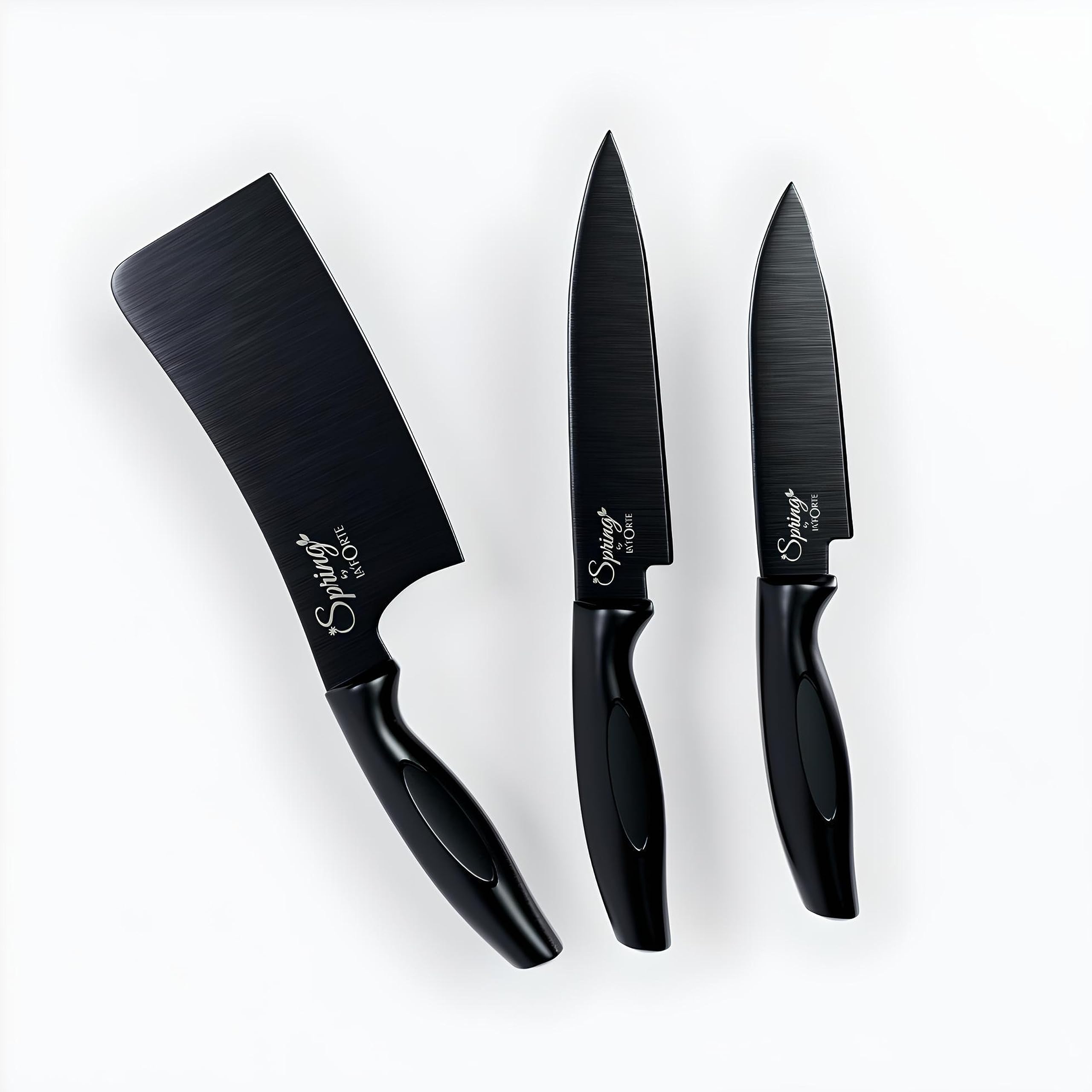 Spring Premium 03 Pcs Knife Set- Single Pcs Crafted No Joints- Extreme Sturdiness and Superior Longevity (Cleaver Knife Set, Chef Knife Set, Fruit Knife)