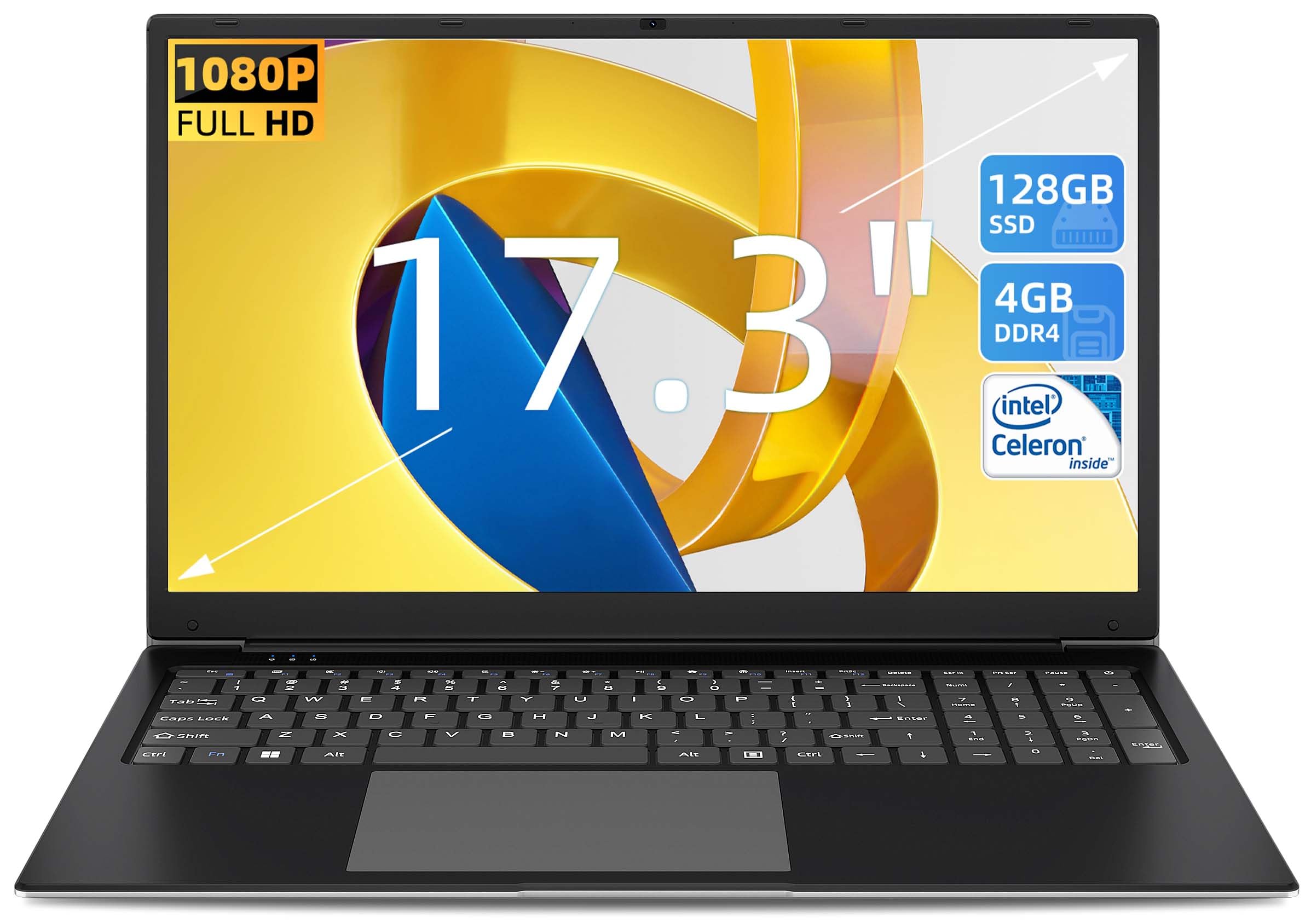 SGIN 17 Inch Laptop, 4GB RAM 128GB SSD, Laptops with IPS Display, Intel Celeron Quad-Core Processor(Up to 2.5GHz), Mini HDMI, Webcam, Wi-Fi, 512GB Expansion