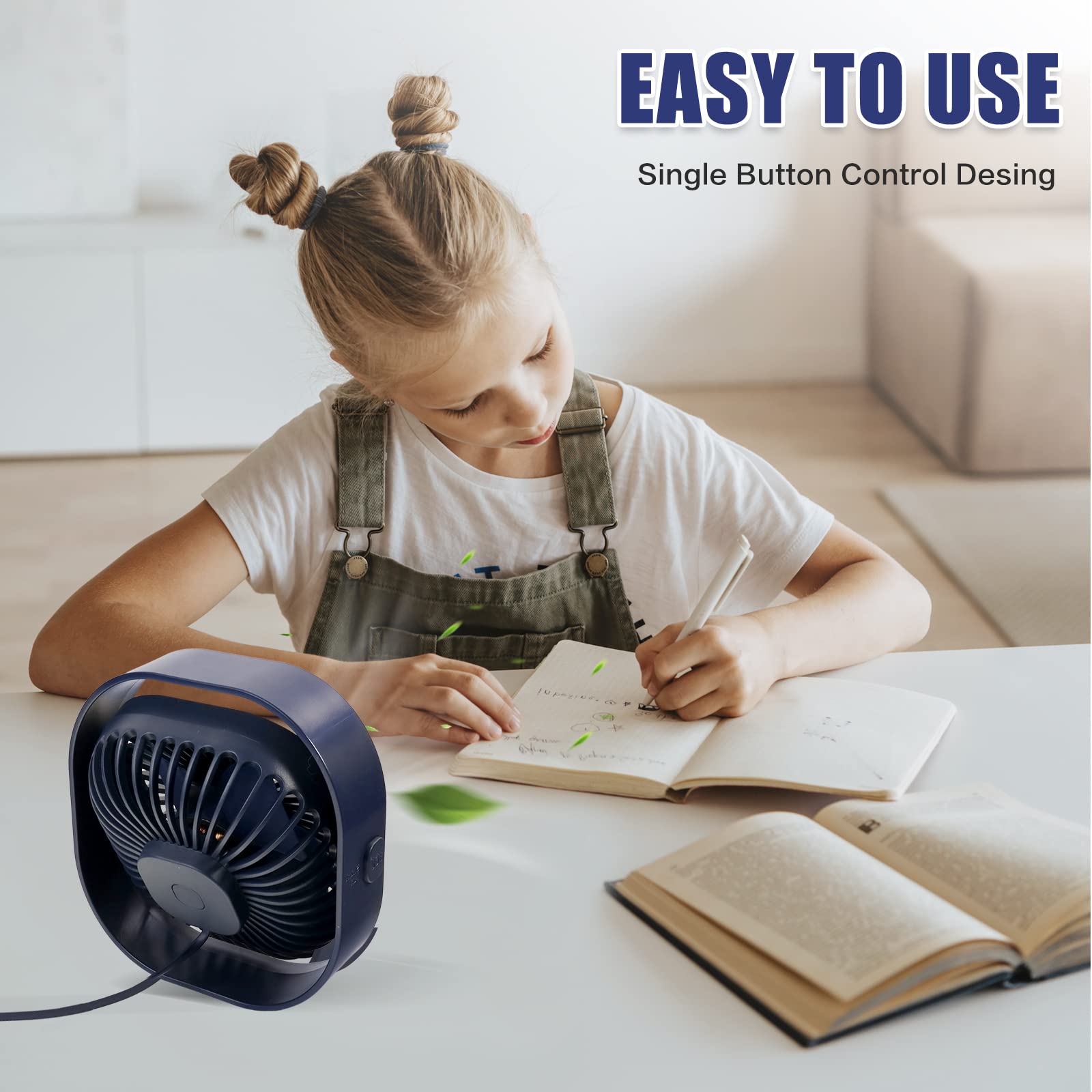 Small USB Desk Fan, 3 Speeds Silent Wind and 360° Rotatable, 4 inch Personal Mini Fan for Office Dorm Bedroom Laptop Library Indoor Summer Gift (GREY)