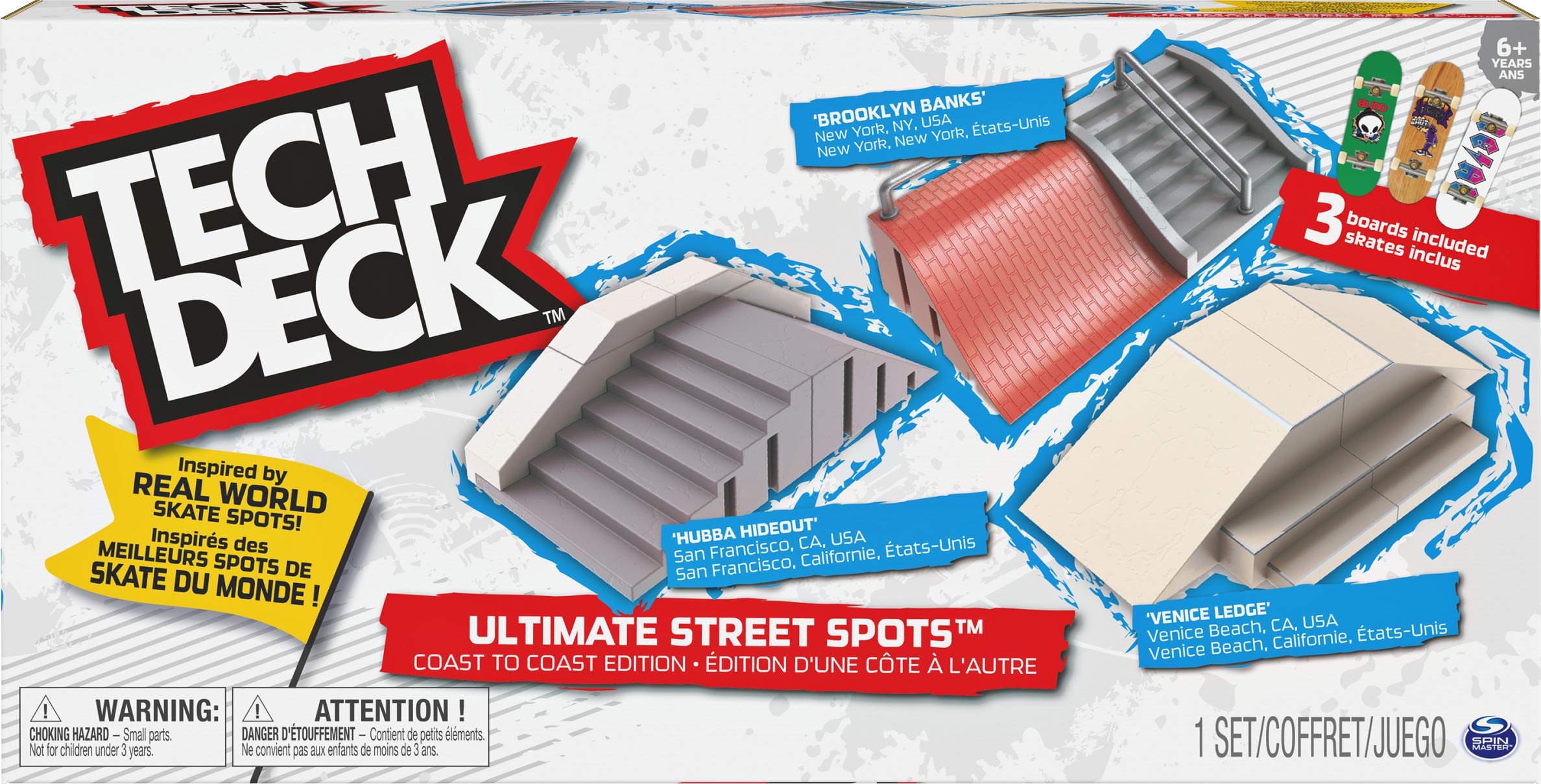 TECH DECK, Ultimate Street Spots Pack with 3 Fully Assembled Exclusive Boards Toys, Coast to Coast Edition