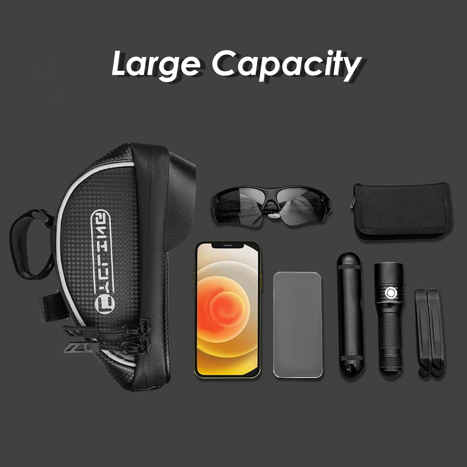 WOTOW Bike Phone Mount Bag, Waterproof Bicycle Cell Phone Front Frame Top Tube Handlebar Bag with Touch Screen Sun Visor Large Capacity Cycling Pouch Accessories for 6.5'' iPhone 12 13 XS Max XR