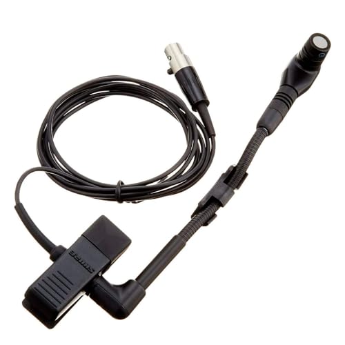 Shure WB98H/C Cardioid TQG Clip-on Gooseneck Microphone, Clamps onto Bell of Wind Instrument or Rim of Percussion Instruments - Black (Wireless Bodypack Transmitter Sold Separately)