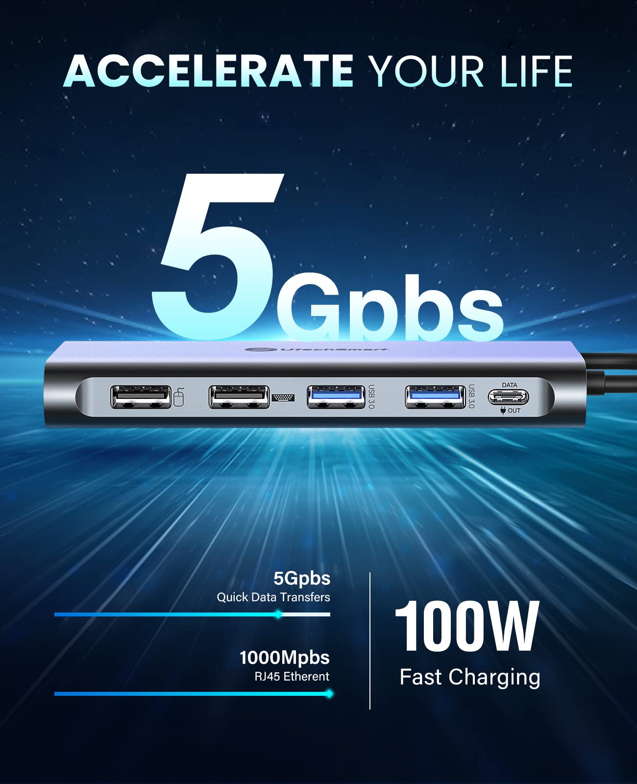 UtechSmart USB C Docking Station Triple Monitor - Universal Laptop Docking Station 12 in 1 for Thunderbolt 3/4, USB C Dock with USB 3.0 and 4K HDMI for MacBook Pro/Air/M1/M2 & Windows Gray