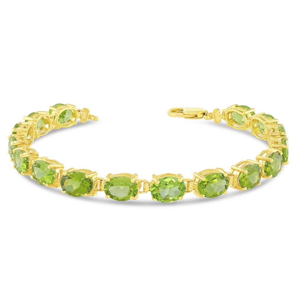 Sideways Crosses Fine 14k Yellow Gold Genuine Oval Peridot (8x6) Tennis Bracelet (Size 6.5)