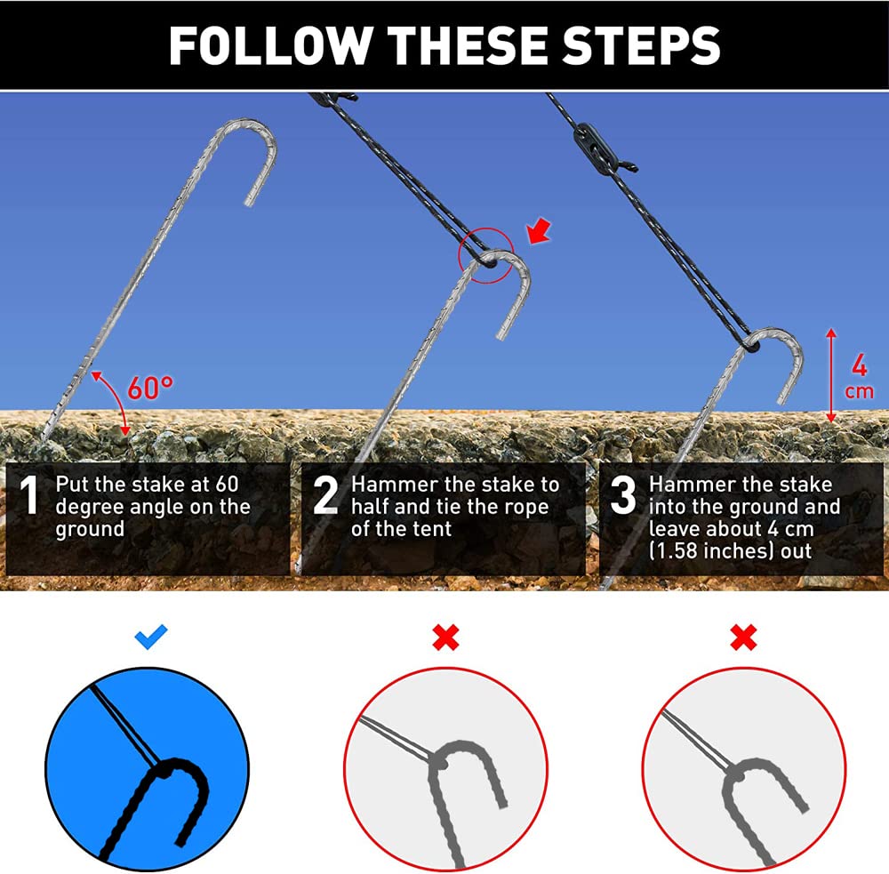 Tent Pegs Heavy Duty Extra Strong Galvanized Tent Stakes 12 inch Steel Tent Pegs for Garden Fence Sand