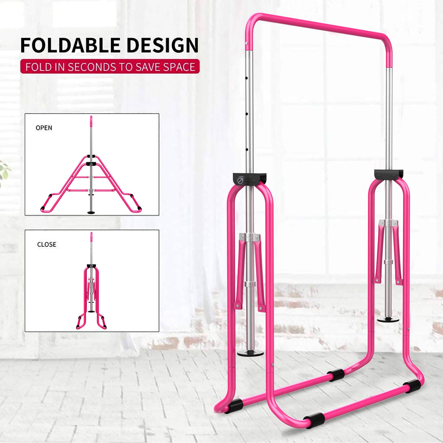 Tepemccu Expandable Gymnastics Bars,Adjustable Height Gymnastic Horizontal Bars,Junior Training Bar Children Folding Training Monkey Bars for Kids