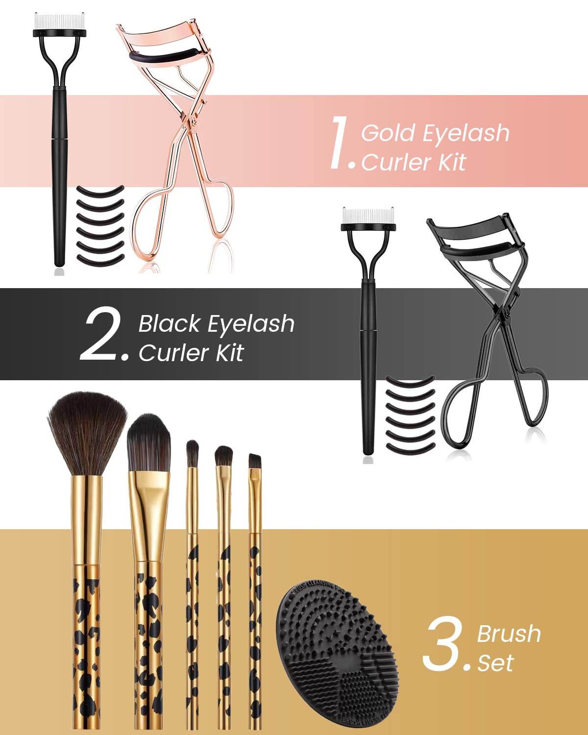 TPPICK Eyelash Curler Kit Metal Lash Curlers with Mascara Applicator Eyelashes Separator Comb & 6 Replacement Refill Pads (Rose Gold)