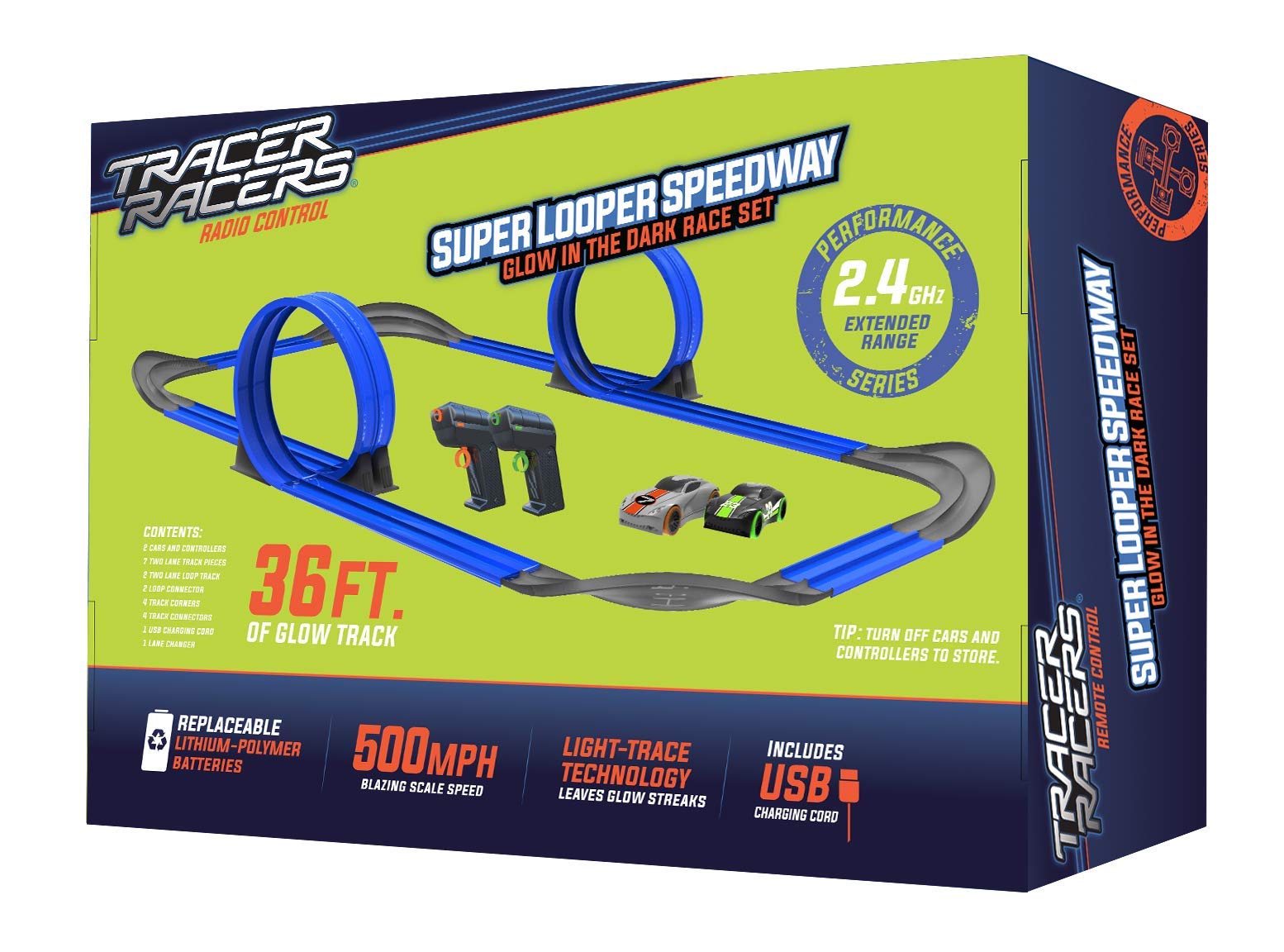 Tracer Racers 2.4 GHz Radio Control Remote Slot-less, Cordless Racing Super Loop Speedway Track Set with Two Cars