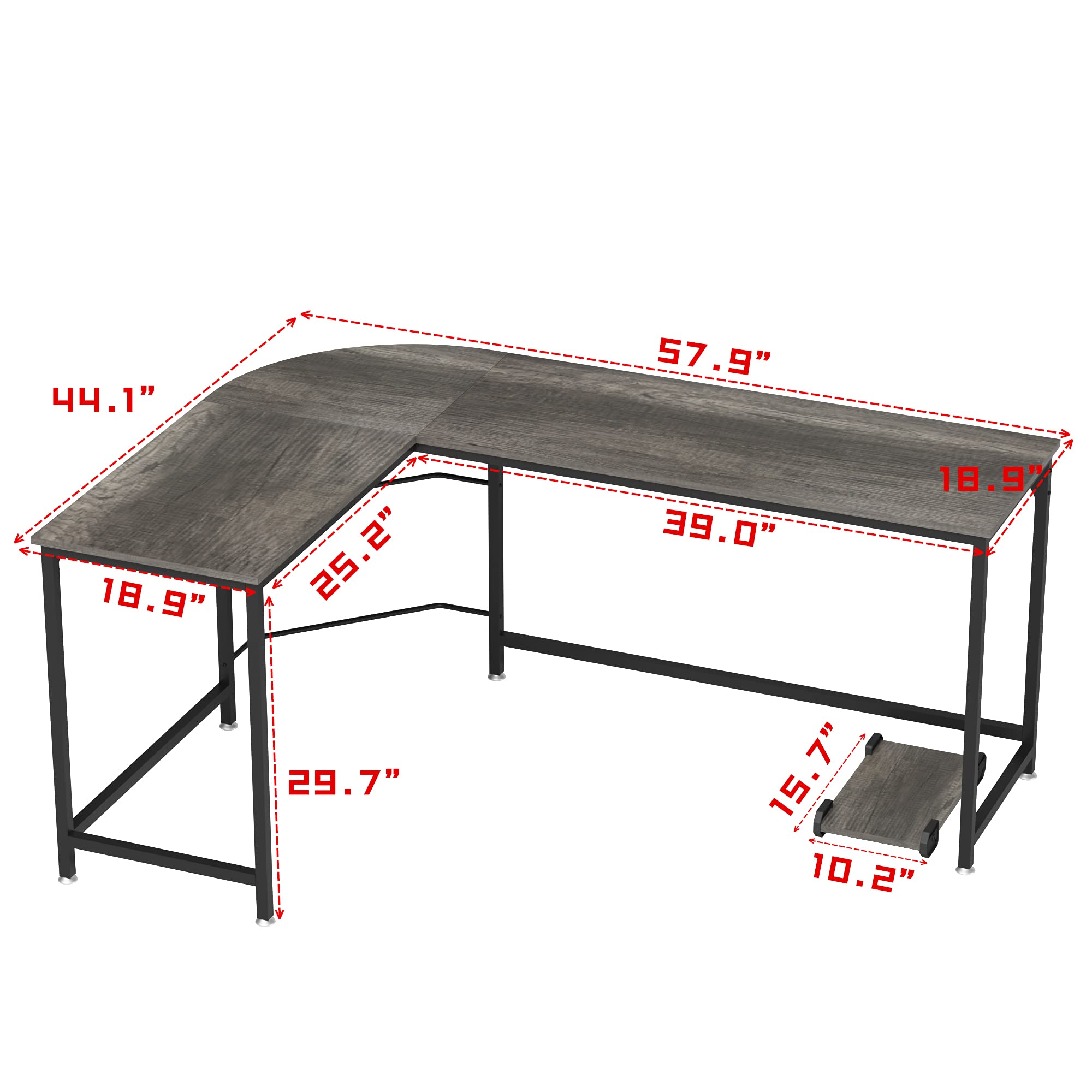 Teraves Reversible L Shaped Desk, 57.9" Gaming Computer Desk, Modern Corner Desks for Home Office Study, Space Saver Workstation Desk, Easy Assembly, Wooden