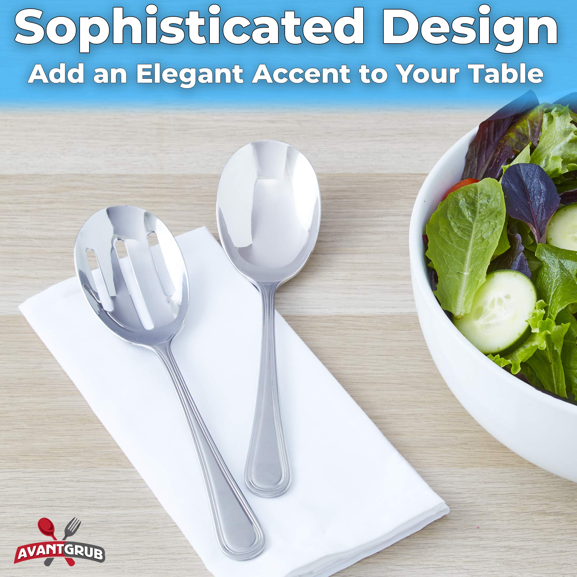 Super Elegant, Heavy Duty Serving Spoon 3 Pc Set. Stainless Steel Slotted Spoons to Serve Pasta and Vegetable. Best Flatware for Buffet and Family Style Dining, Catering, Banquets and Dinner Parties