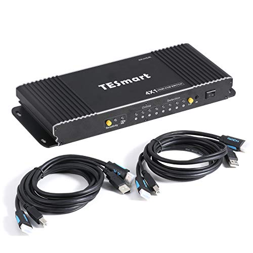 TESmart KVM Switch HDMI Newest 4 Port KVM Switcher Box with Remote (Black) Supports HDR and HDCP