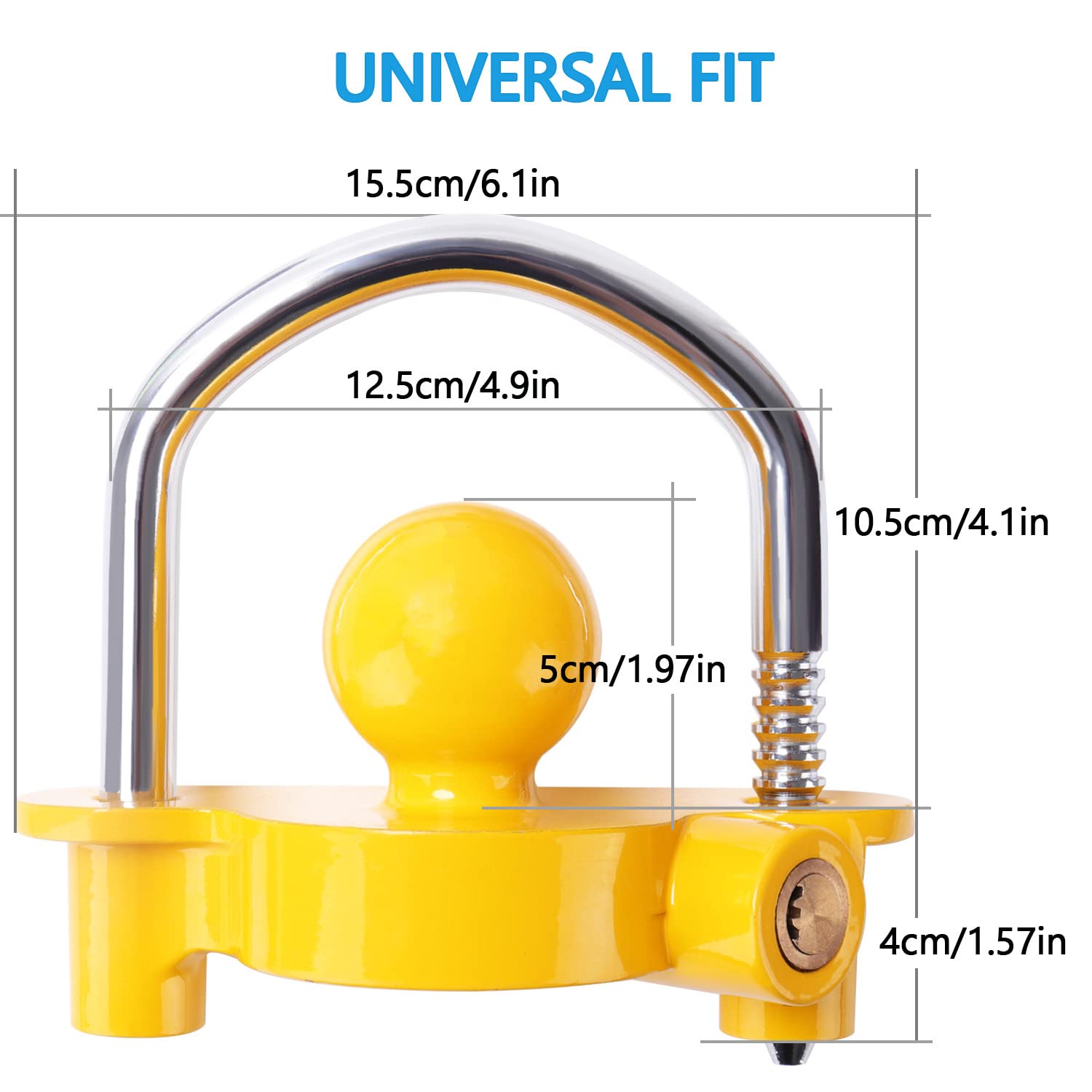 Tevlaphee Universal Trailer Ball Tow Hitch Lock Adjustable,Heavy-Duty Steel,Fit for Towing Caravan Trailer Security with 2 Keys Yellow