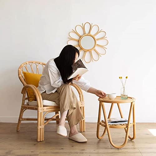 Sofa Side Table Couch Table Natural Rattan Round Side Table with Storage Shelf, Nightstand Modern End Table for Living Room Bedroom Office Small Spaces, Hand-Woven Rattan End Table Coffee Table