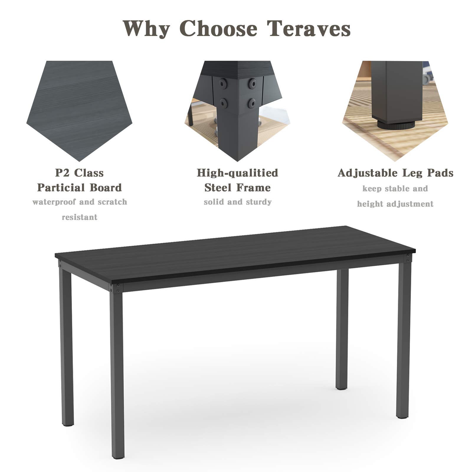 Teraves Computer Desk/Dining Table Office Desk Sturdy Writing Workstation for Home Office (39.37β, Beige + White Frame)
