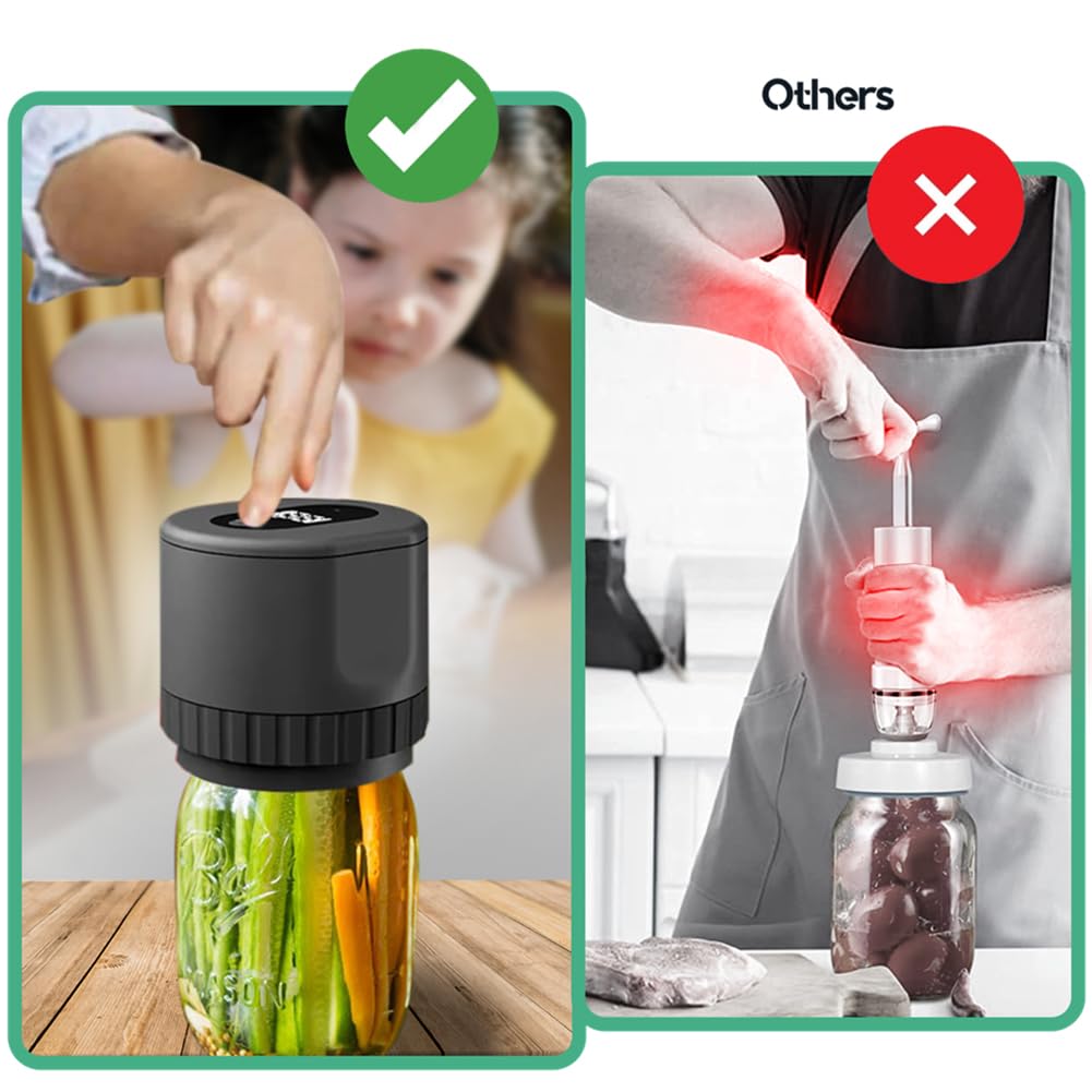 Vacuum Jar Sealer, Mason Vacuum Sealer Kit, Electric Mason Jar Vacuum Sealer for Wide Mouth and Regular Mouth Mason Jars, Comes with 10 Lids (Black)