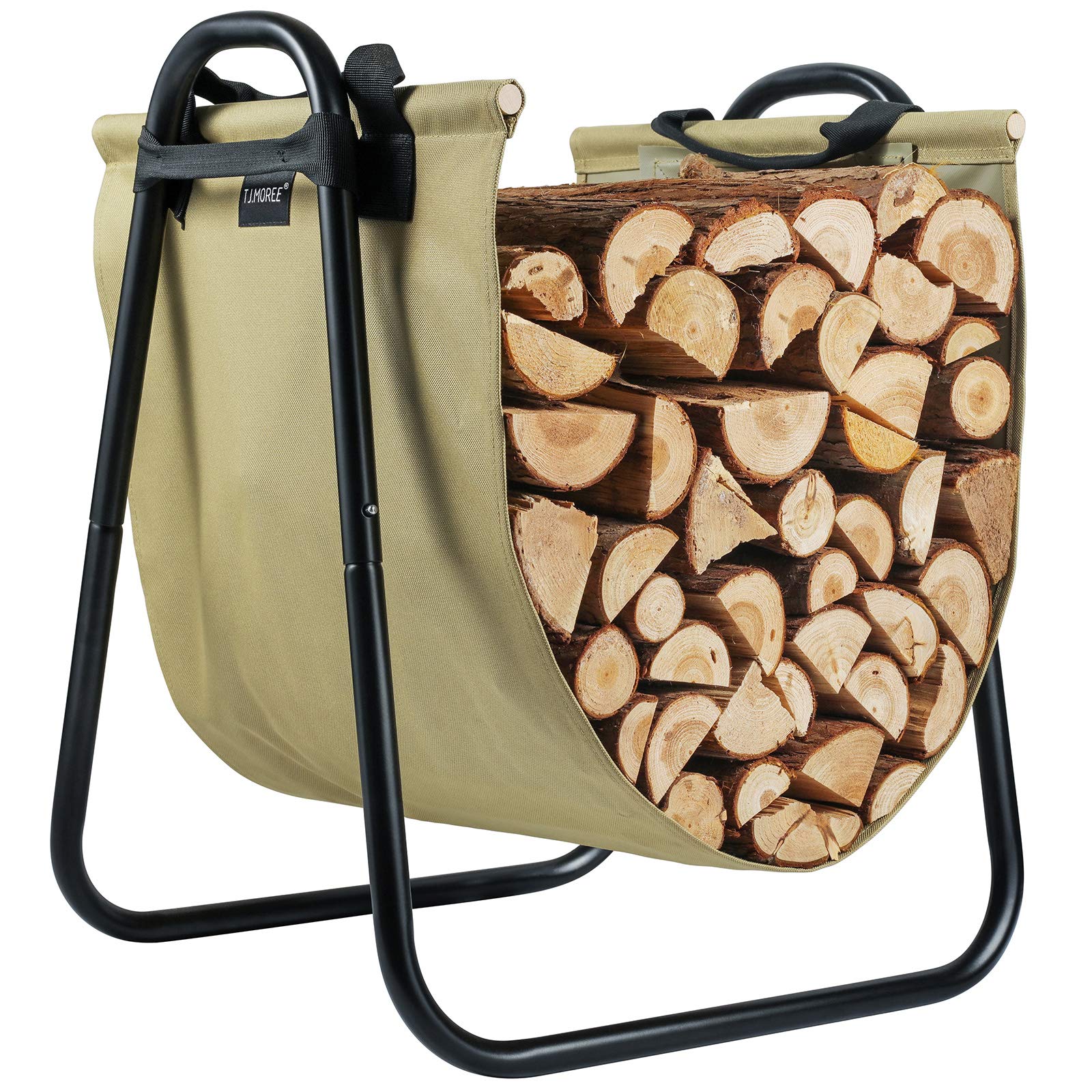 TJ.MOREE Fireplace Log Holder Rack with Canvas Log Carrier for Indoor Outdoor Wood Storage Log Bin Heavy Duty (Olive Drab Faded)