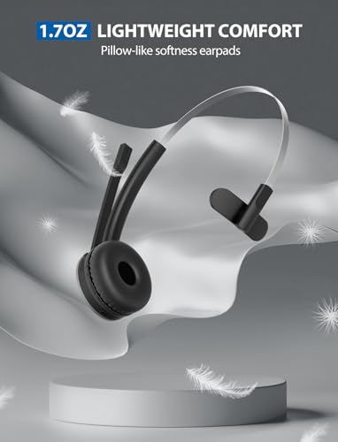 XAPROO Wireless Headset with Microphone for PC, 2023 New Wireless Headset with USB Dongle, Single Ear Headset with Flip-to-Mute, Charging Base, USB Wireless Headset for Home Office Skype Zoom