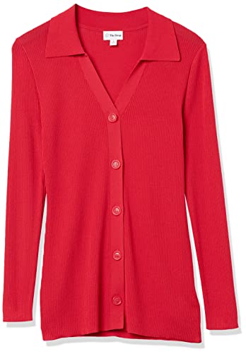 The Drop Women's Constance Rib Button-Down Sweater, Candy Apple Red, 2X, Plus Size