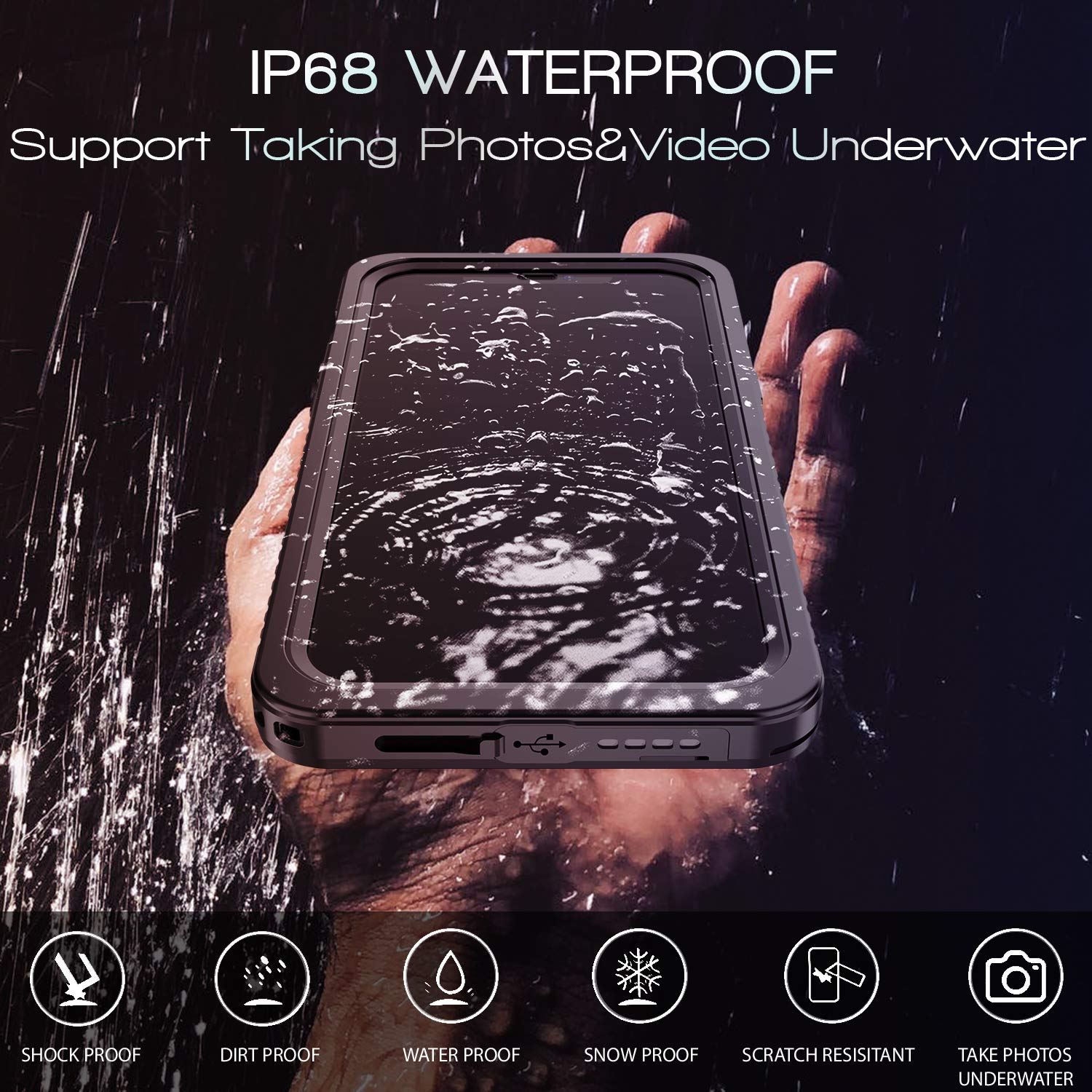 Temdan Waterproof iPhone 12 Pro Max Case,Clear Sound Quality Built-in Screen Protector IP68 Waterproof Full Body Heavy Duty Shockproof Waterproof Case for iPhone 12 Pro Max 6.7inch-2020
