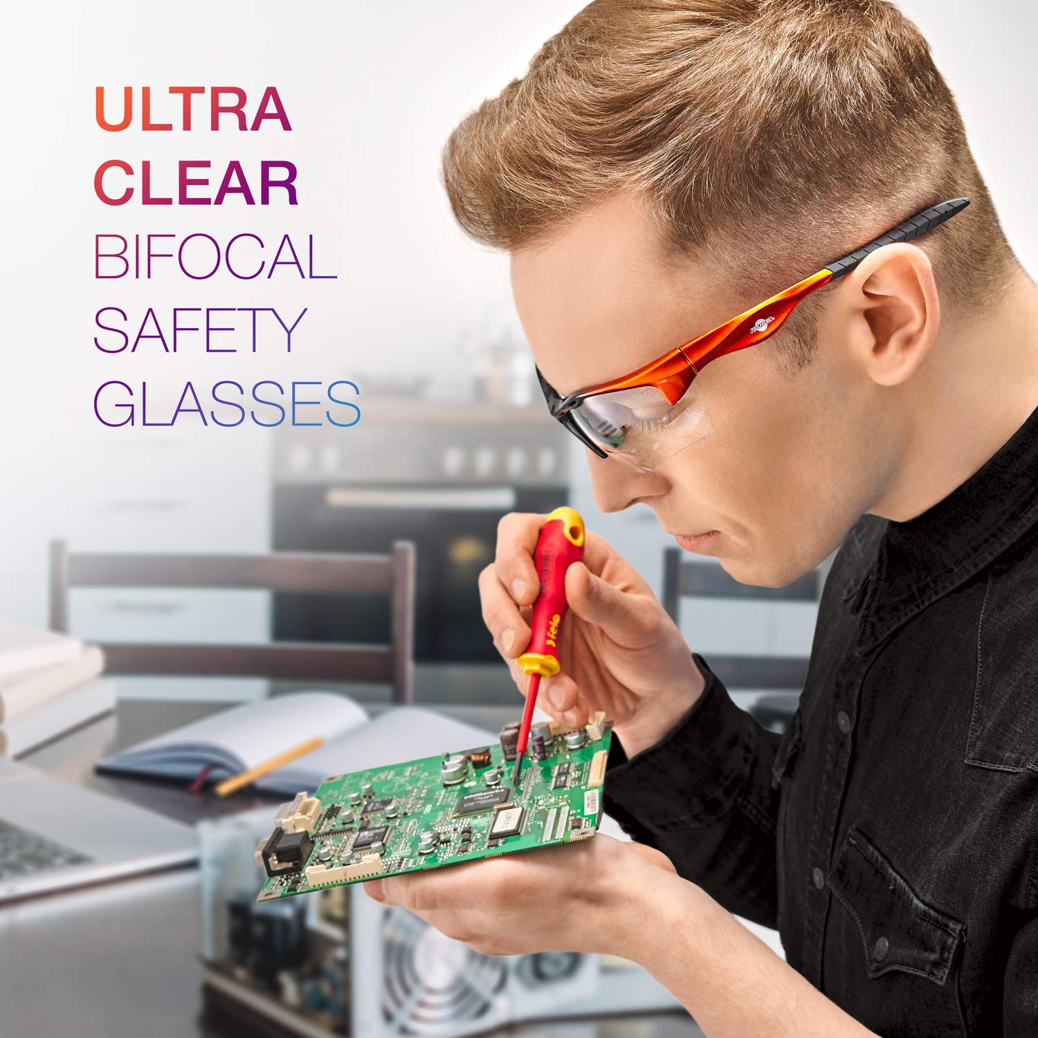 ToolFreak Rebel Bifocal Safety Glasses 1.5 Clear, Rated ANSI z87+ Impact/UV