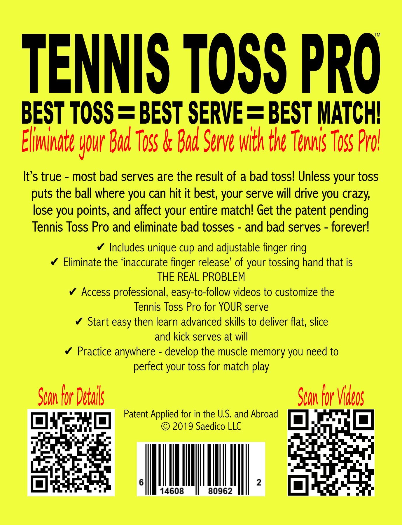 Tennis Toss Pro - Fix Your Tennis Serve Toss Forever! Best Toss = Best Serve = Best Match! [1-Pack] - Age 12 & Up