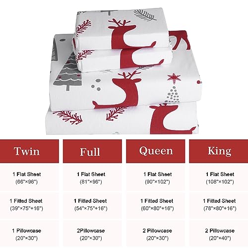 STARBEDIA Christmas Sheets Full, 100% Cotton Flannel Holiday Bed Sheet Set, Deep Pocket Fitted Sheet, Soft Warm Brushed Christmas Sheet (Full Size, Christmas Forest Deer)