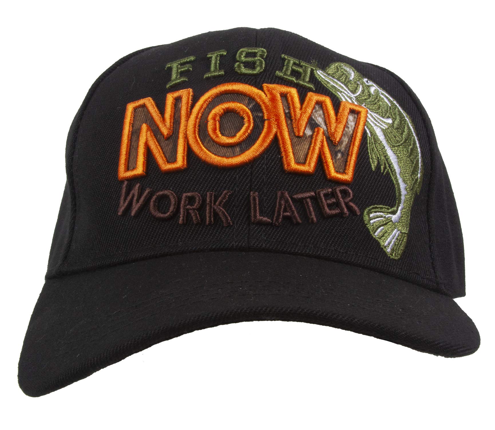 TOP HEADWEAR Fisherman Fish Now Work Later Baseball Cap - Black