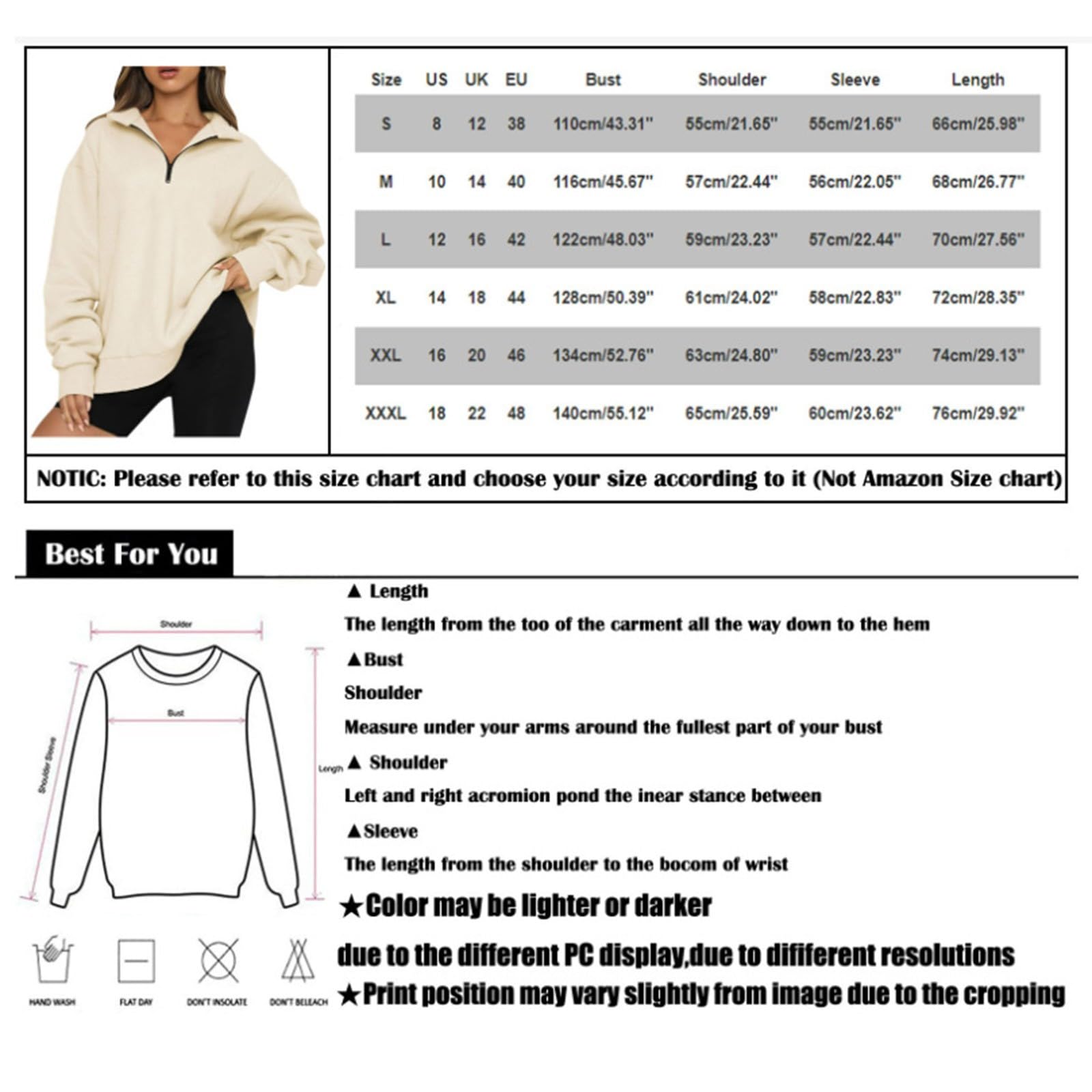 Somacperiy Women Half Zip Oversized Sweatshirts Long Sleeve Drop Shoulder Fleece Workout Hoodies Pullover Y2K Clothes(Beige,Large)