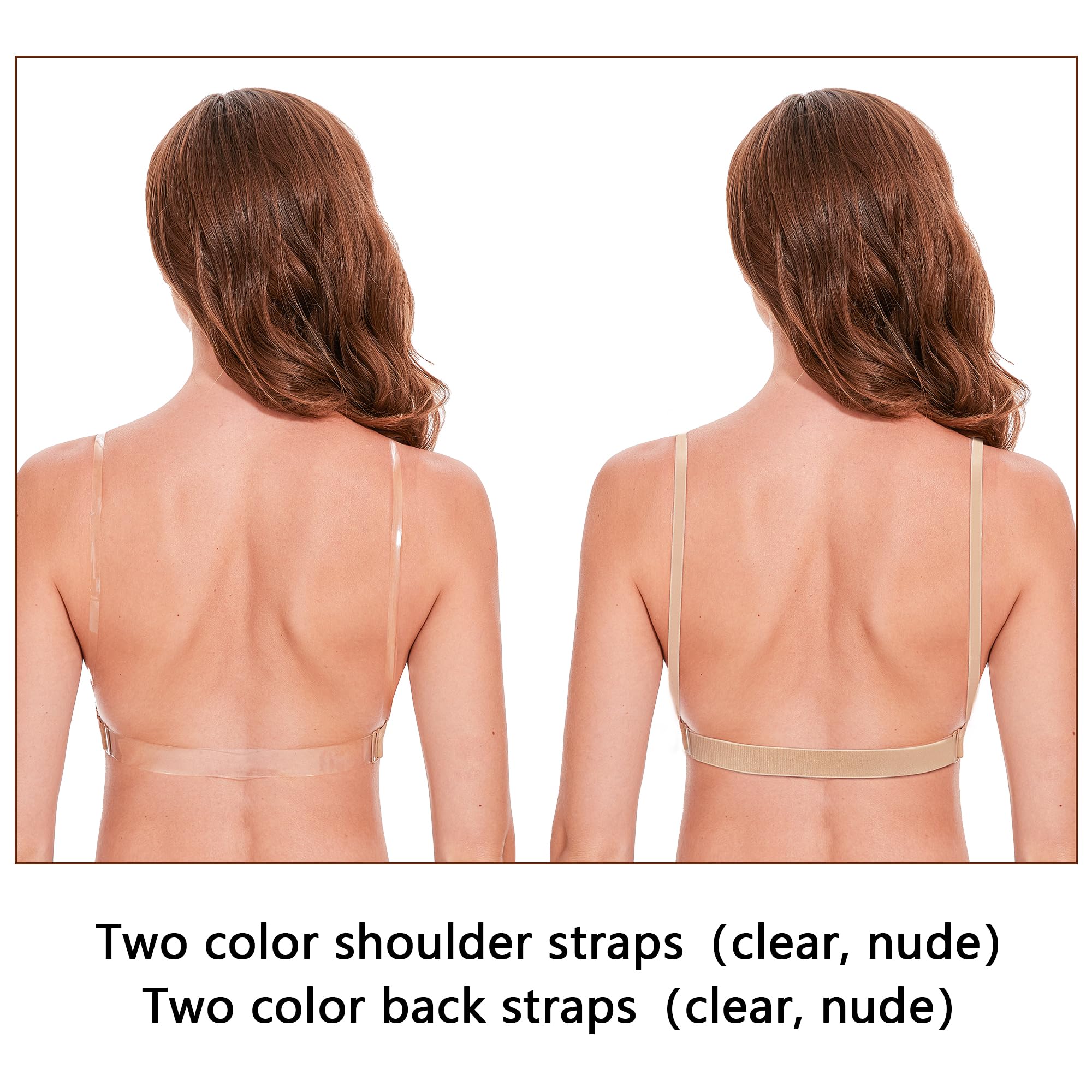 Stelle Womens Clear Strap Bra Wireless Invisible Dance Bra Backless Low Back Bra No Sponge with Convertible Straps (Nude-Old,L-Old)