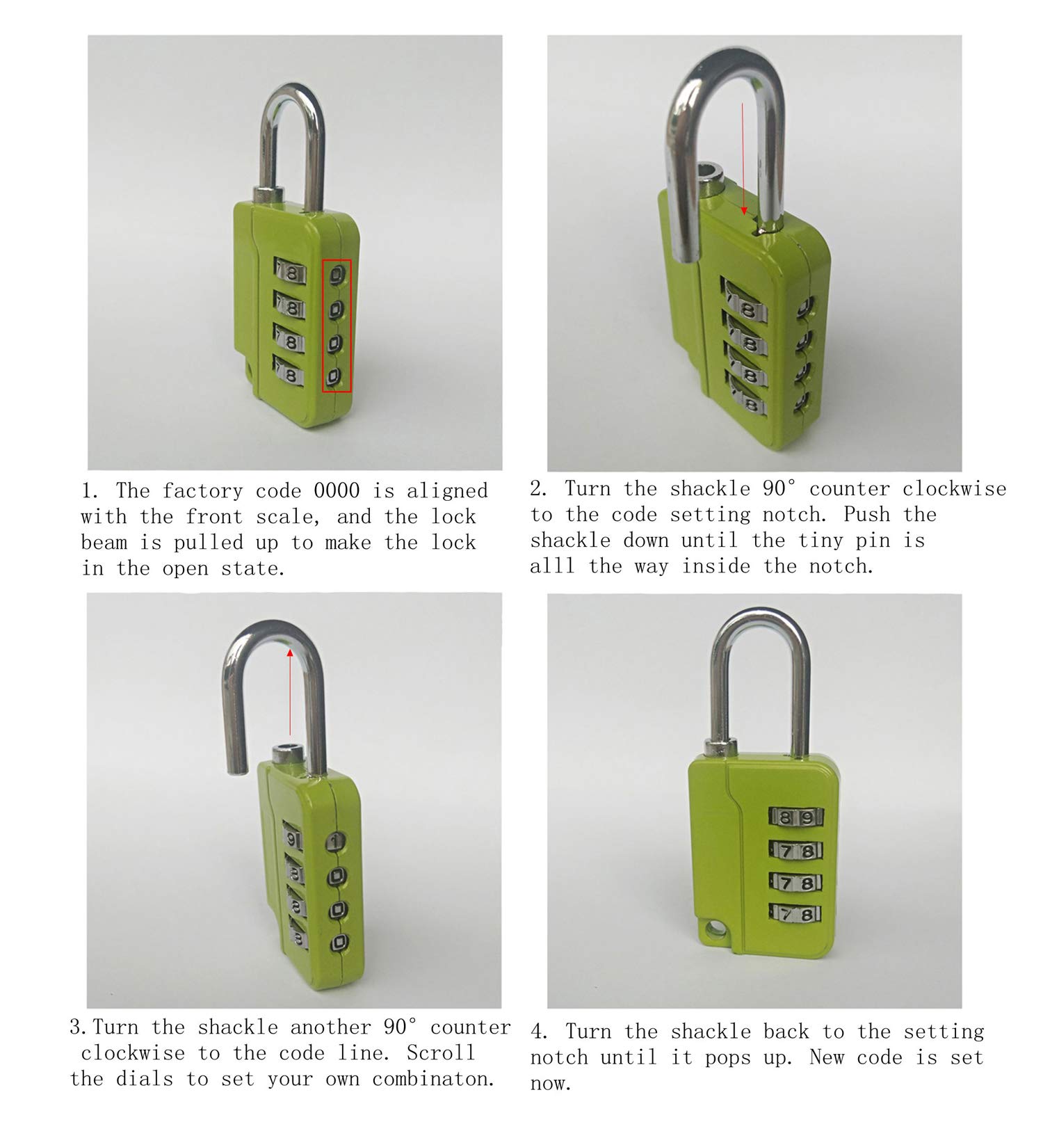 ZPLIUST - 4 Digit Combinations Padlock The Safe Cipher Lock, for Gym Outdoor & School Employee Locker, Toolbox, Fence, Hasp Cabinet, Resettable Combo Locks (Green 5 Pack)