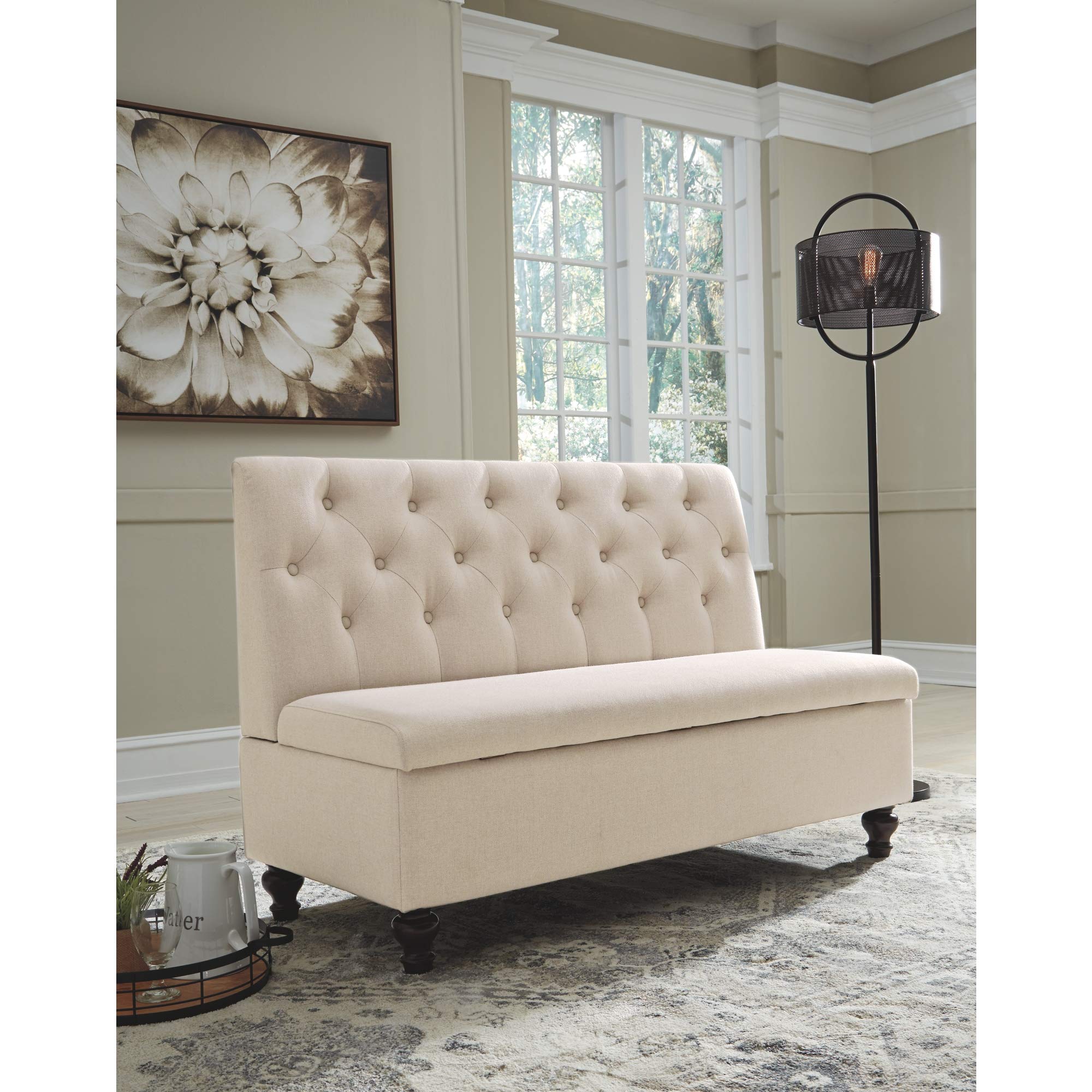 Signature Design by Ashley Gwendale French Country Tufted Back Storage Bench, Beige