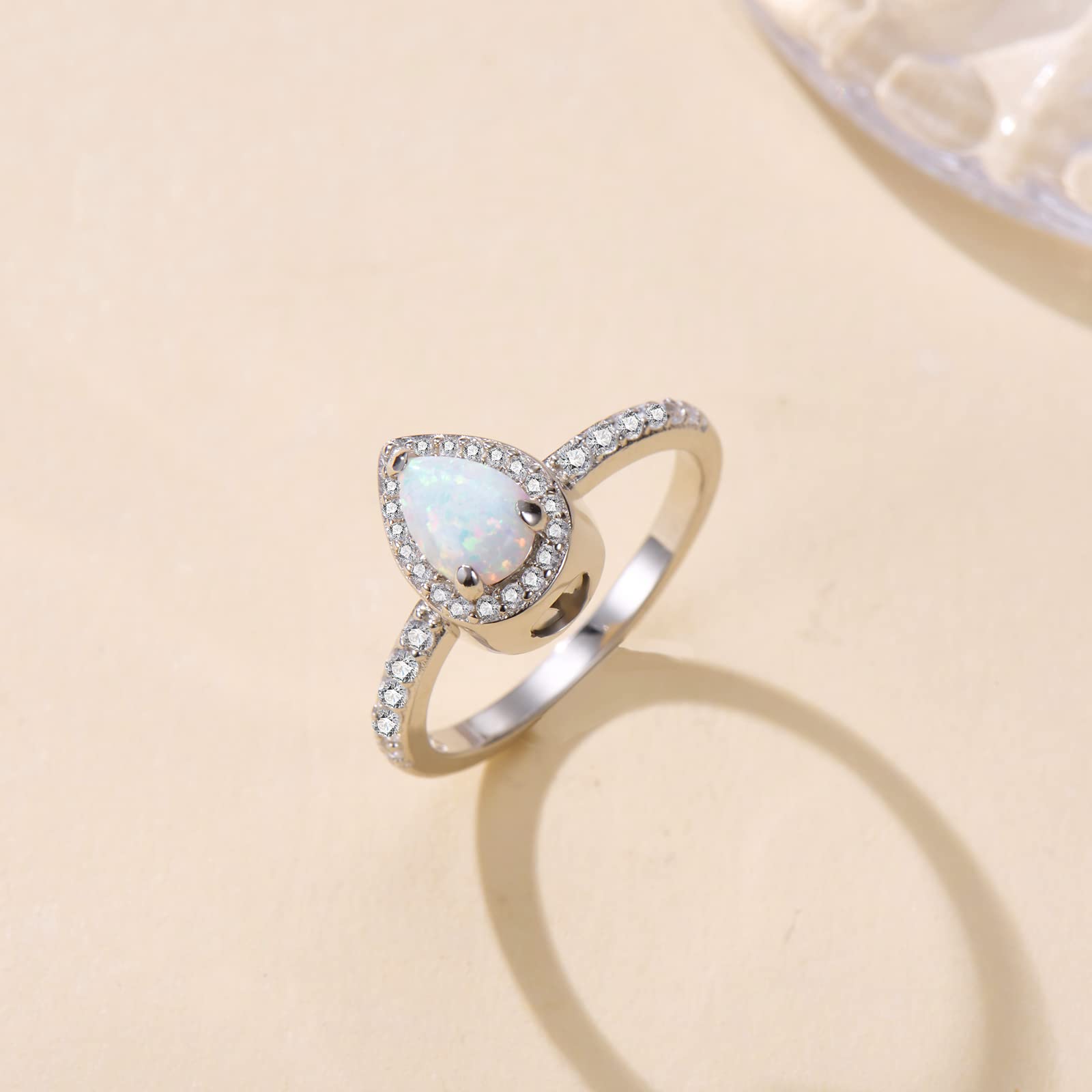 Sterling Silver Urn Ring for Ashes: Women Teardrop Opal Ash Ring Cubic Zirconia Memorial Cremation Jewelry Bereavement Keepsakes Gift for Loss of a Loved One (Size 8)