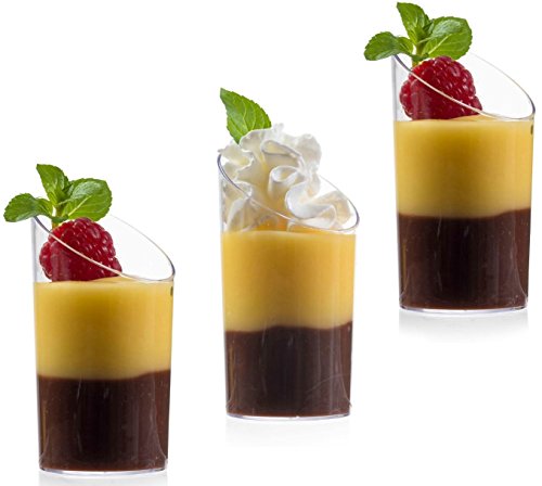 Zappy Elegant Clear Slanted Cylinder Mini Dessert Appetizer Cup 2.5 oz Plastic Tasting/Sample Shot Glasses Parfait Glass/Souffle Jello Tumbler (25 Ct)