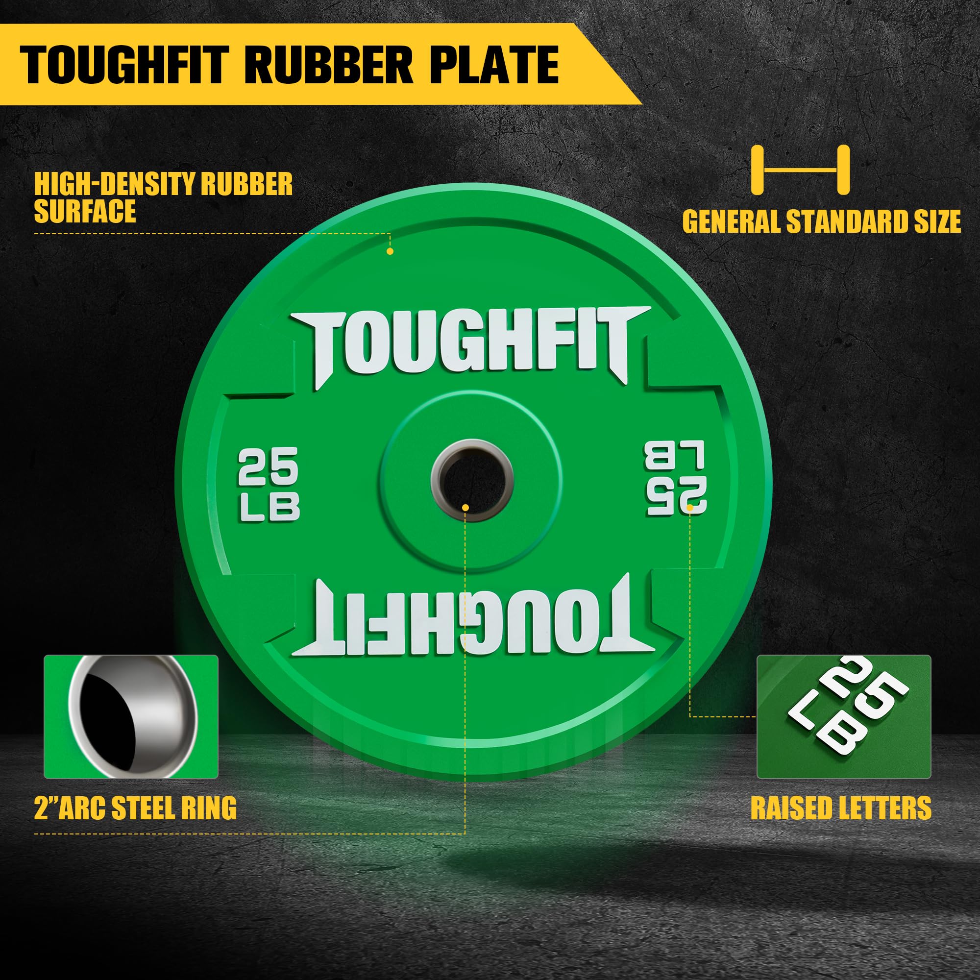 ToughFit Color Coded Olympic Bumper Plates for Barbell, 2-Inch Weights Plates With Steel Insert Weight Lifting Plate for Strength Training in Home Gym,10LBS