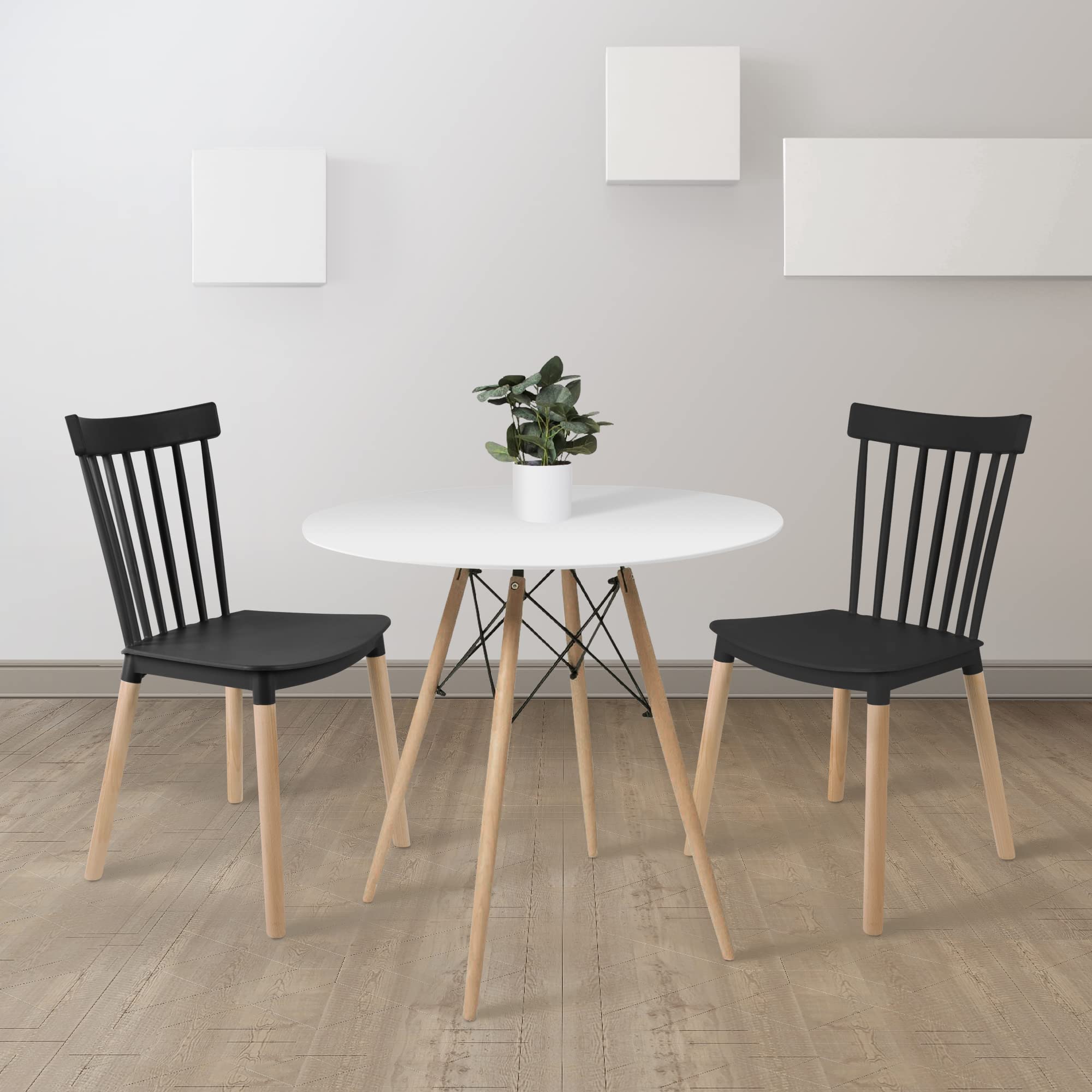 Simpol Home DSW Armless Modern Plastic Chairs with Wood Legs for Living, Bedroom, Kitchen, Dining,Lounge Waiting Room, Restaurants, Cafes, Set of 2, Pink Light