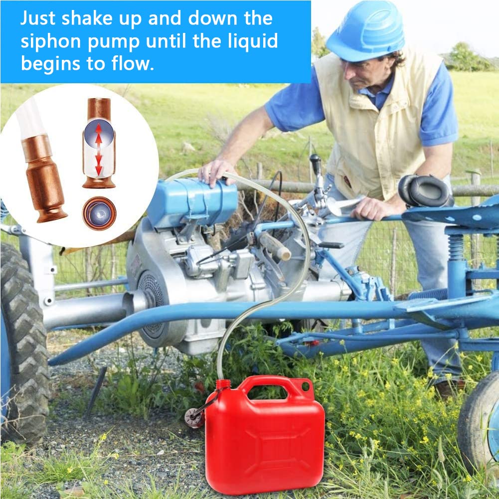 Tezam Gas Siphon Hose Pump Shaker Siphon for Gasoline Fuel Water Transfer Safe Multi-Purpose Self Priming Pump 6 Foot High Grade Hose 1/2" Valve