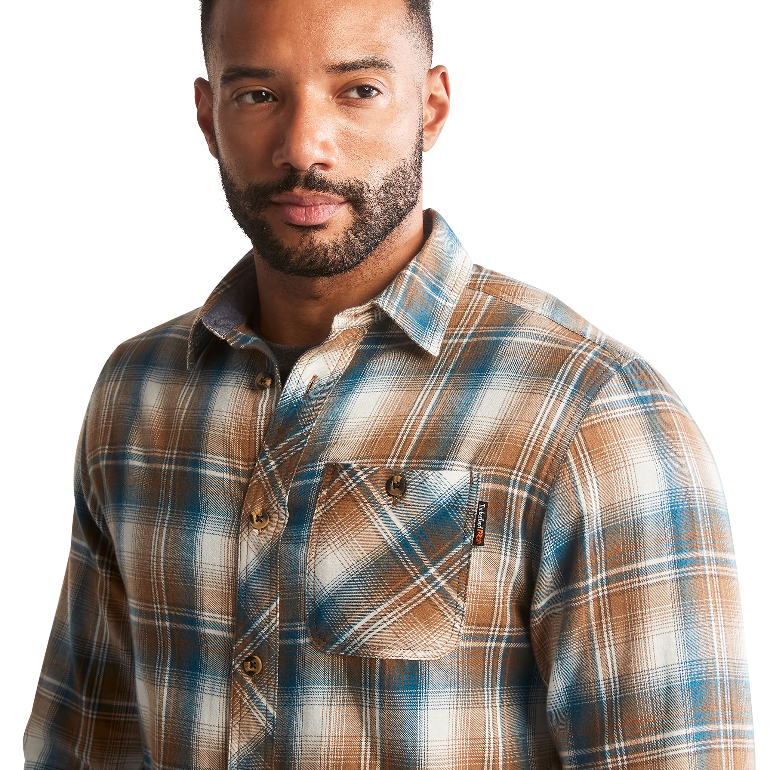 Timberland PRO Men's Size Woodfort Mid-Weight Flannel Work Shirt, Navy Buffalo Check, X-Large Tall