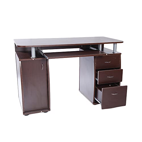 XYZTech 45 Inch Home & Office Computer Desk with 3 Drawers Writing Study Computer Table Workstation with Detachable Sliding Slide-Out Keyboard Tray Shelf (Brown)