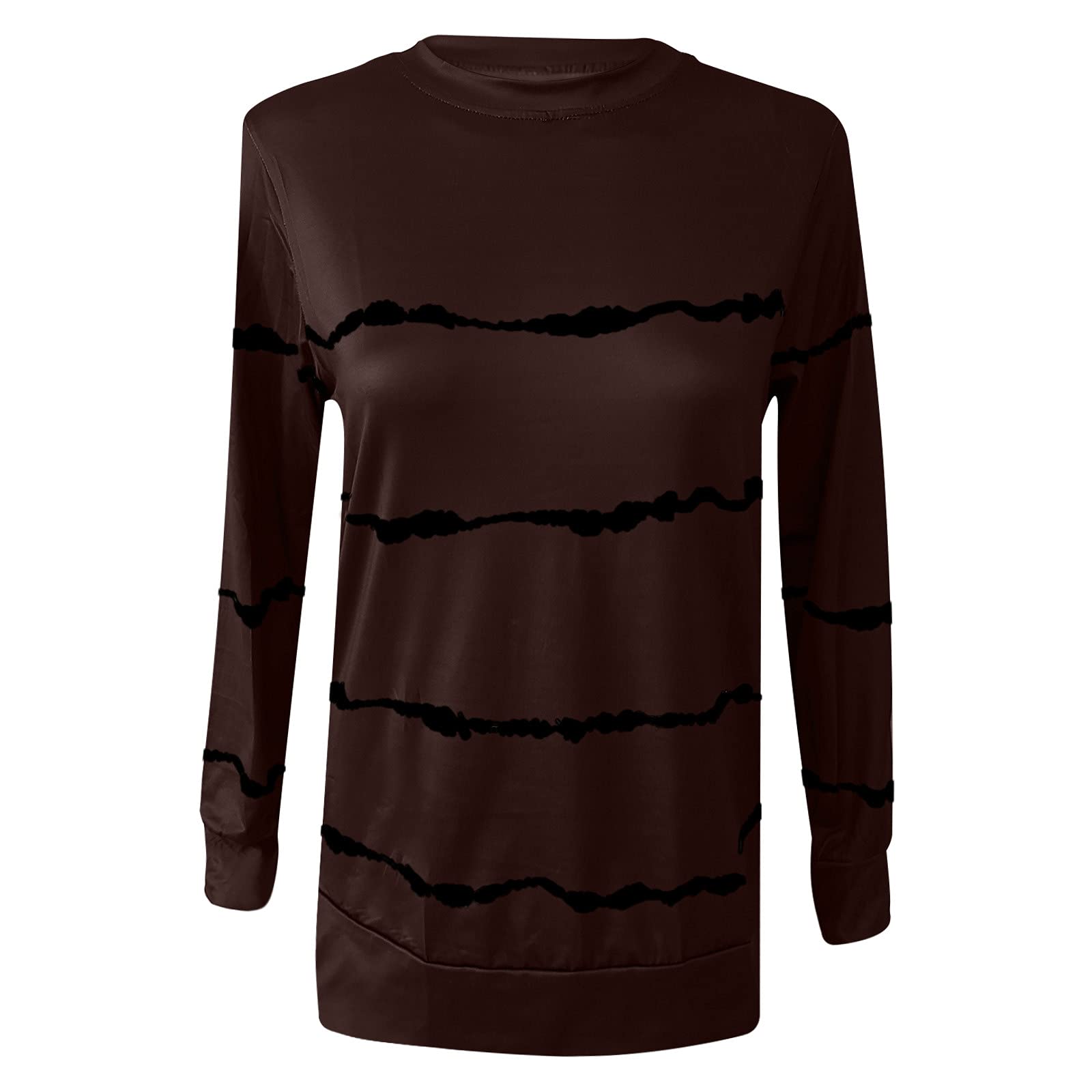 symoid Women's Crewneck Sweatshirt Tops Long Sleeve Shirts Striped Tie Dye Dressy Casual Oversized Tunics 2022 Winter Clothes H-coffee X-Large