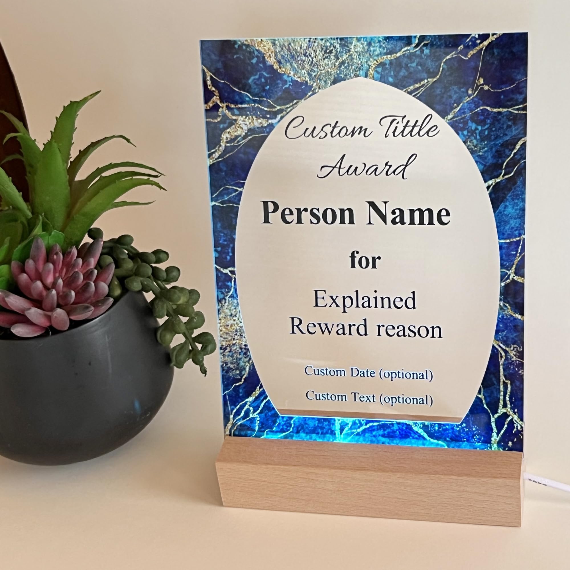 Tina&Co Customizable Award Plaque,Custom Award Plaque, Personalized Trophy Award,6 types of marble backgrounds, 5 shapes, 4 Base, with the option to add text or photos. (Award Plaque)