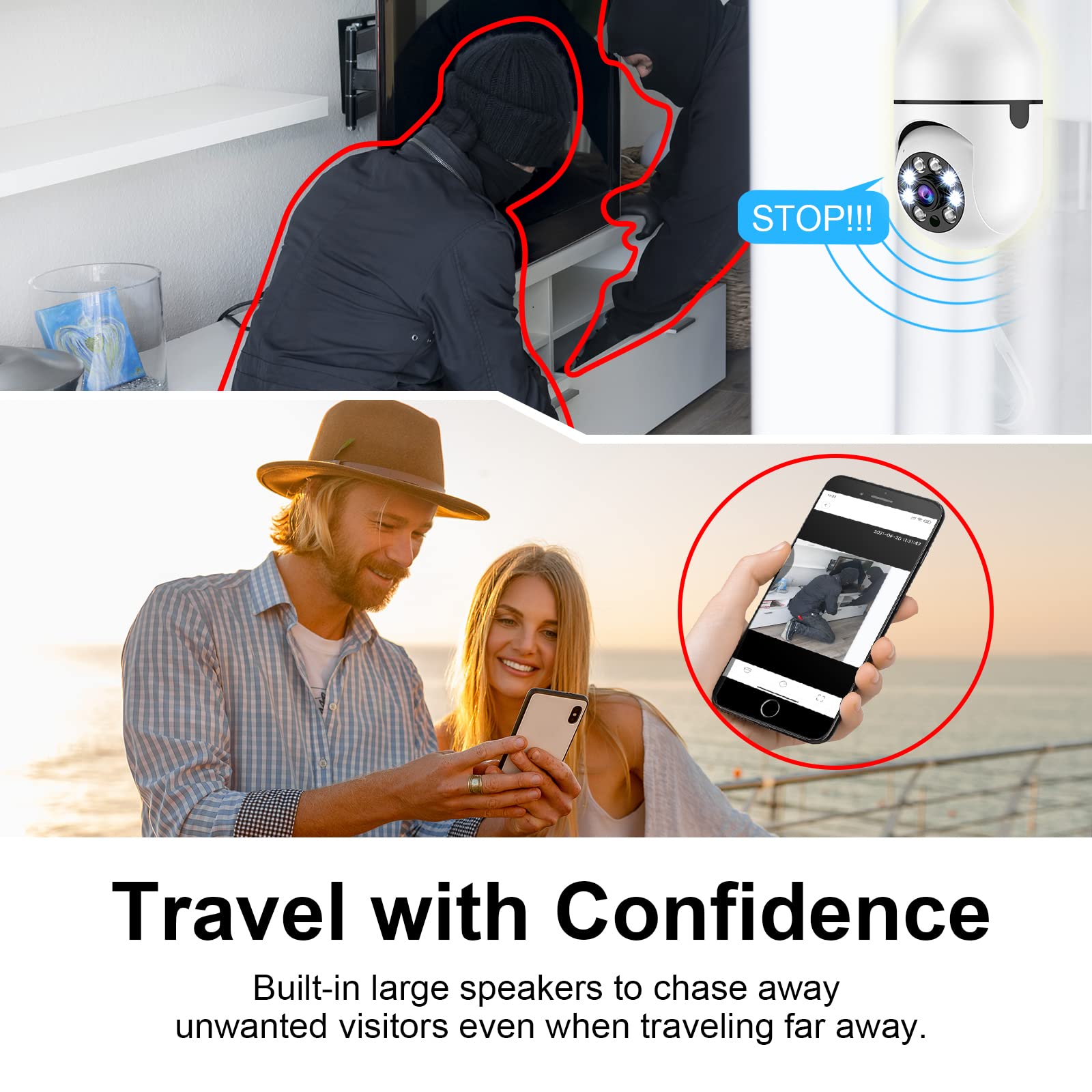 SYMYNELEC Light Bulb Security Camera 2K, 2.4GHz Wireless WiFi Light Socket Security Cameras, 360° Pan/Tilt Smart Lightbulb Cam Human Motion Detection Alarm Color Night Vision Works with Alexa Google