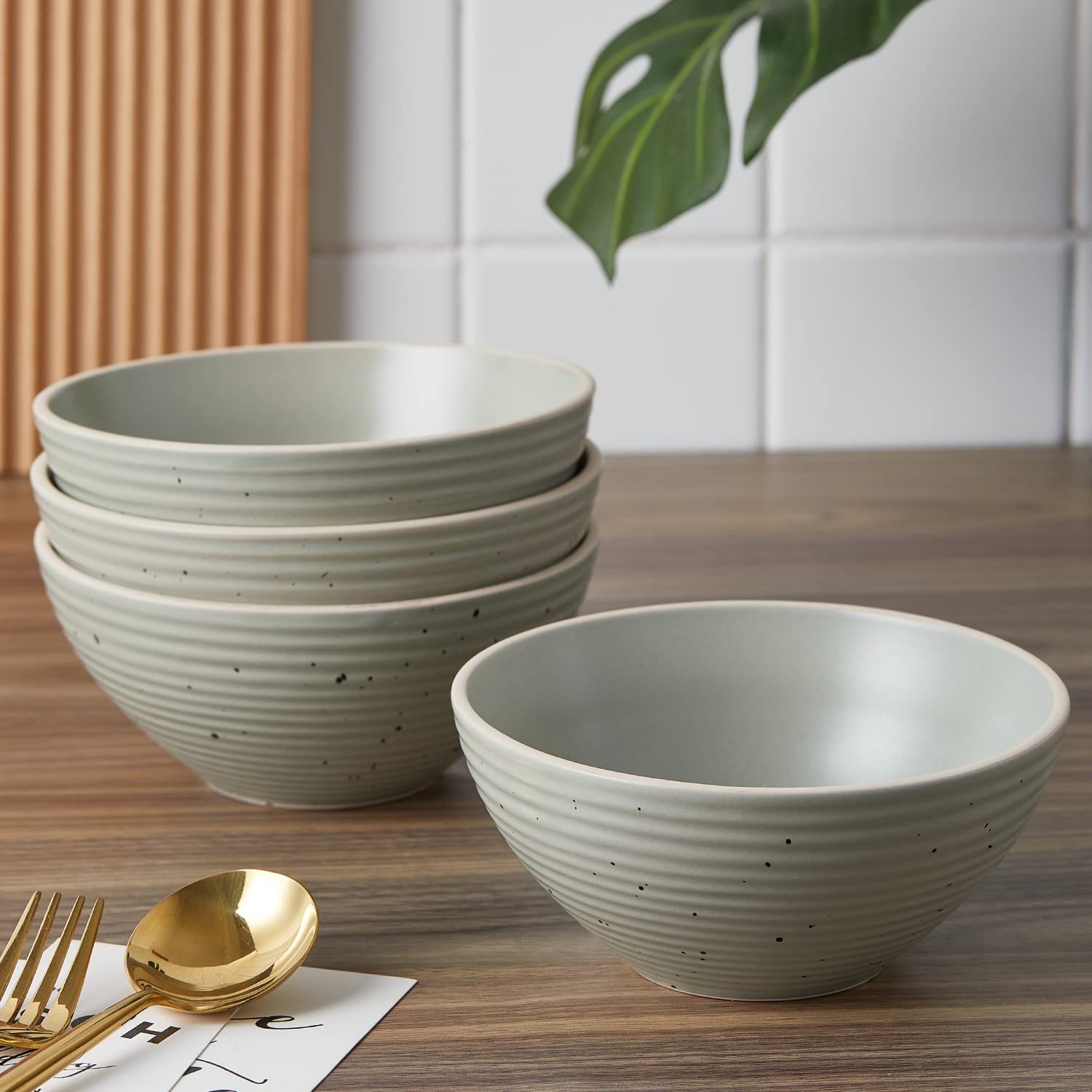 Stone Lain Lauren Modern Stoneware 32-piece Round Dinnerware Set, Plates and Bowls Set, Dish set for 8, Green