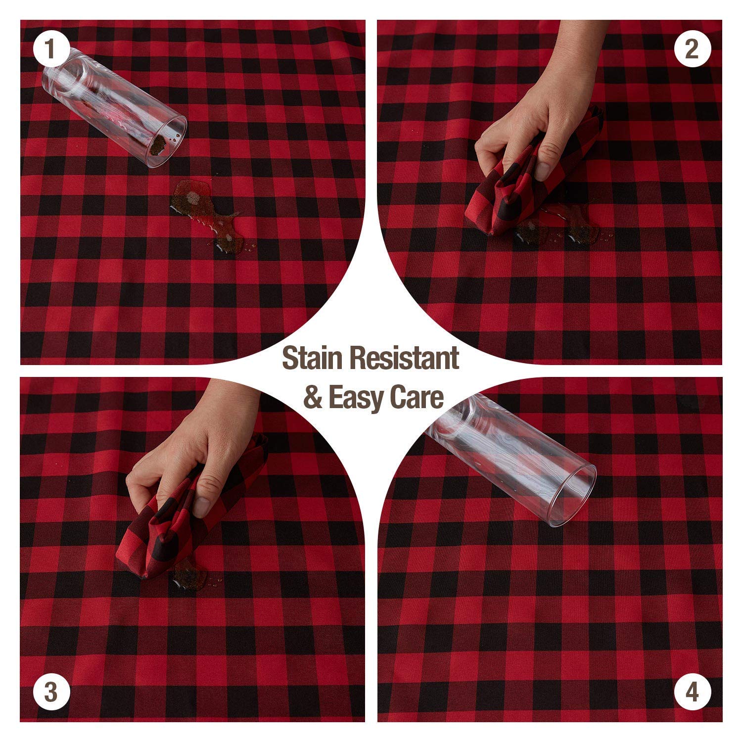 VEEYOO Waterproof Checkered Tablecloth - 70 inch Round Tablecloth, Polyester Stain Resistant and Spillproof Table Cloth for Wedding Picnic,Party, Dinner (White & Red Tablecloth)